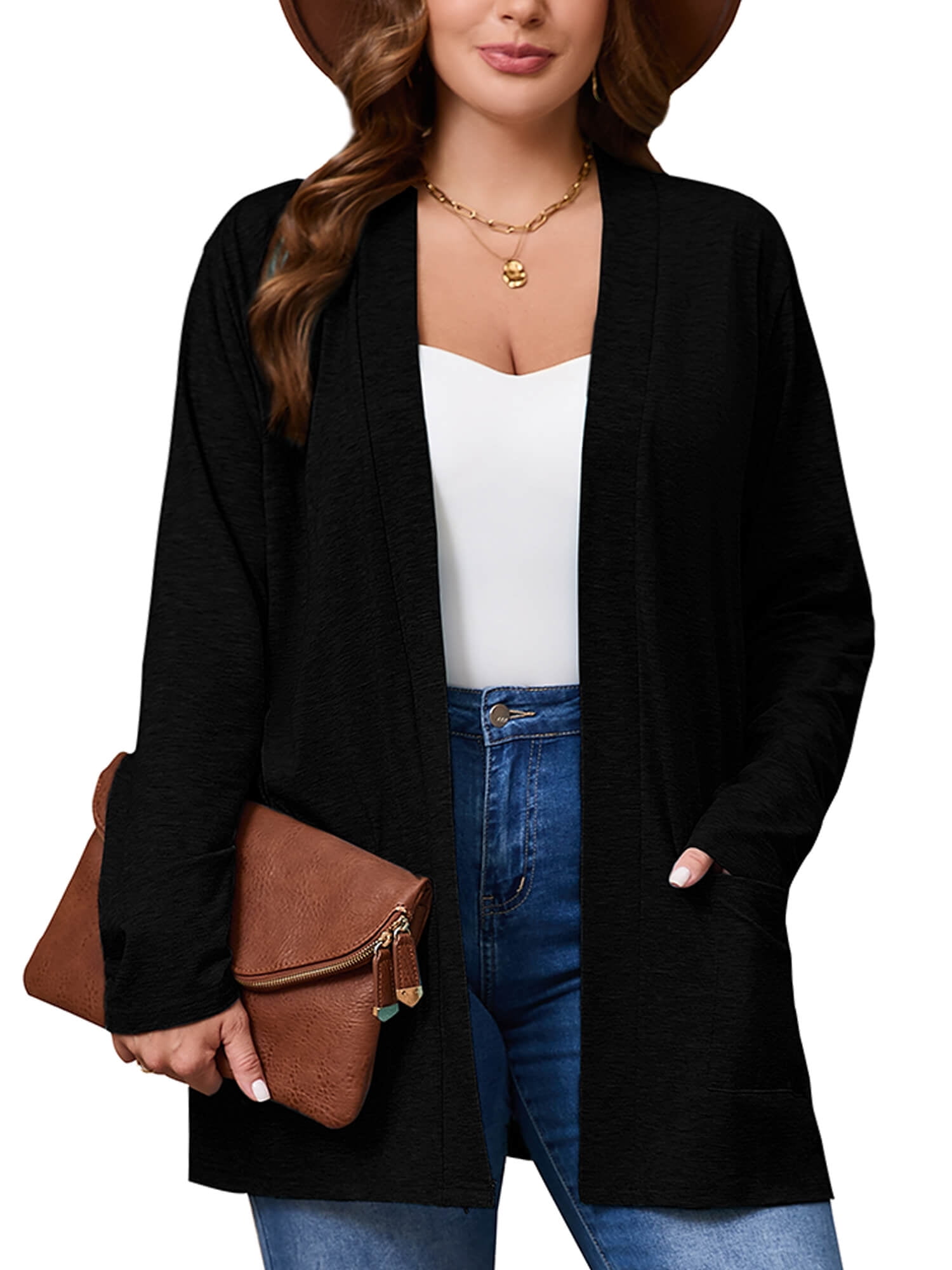 SHOWMALL Women's Plus Cardigans Lightweight Open Front Cardigans 3/4 ...