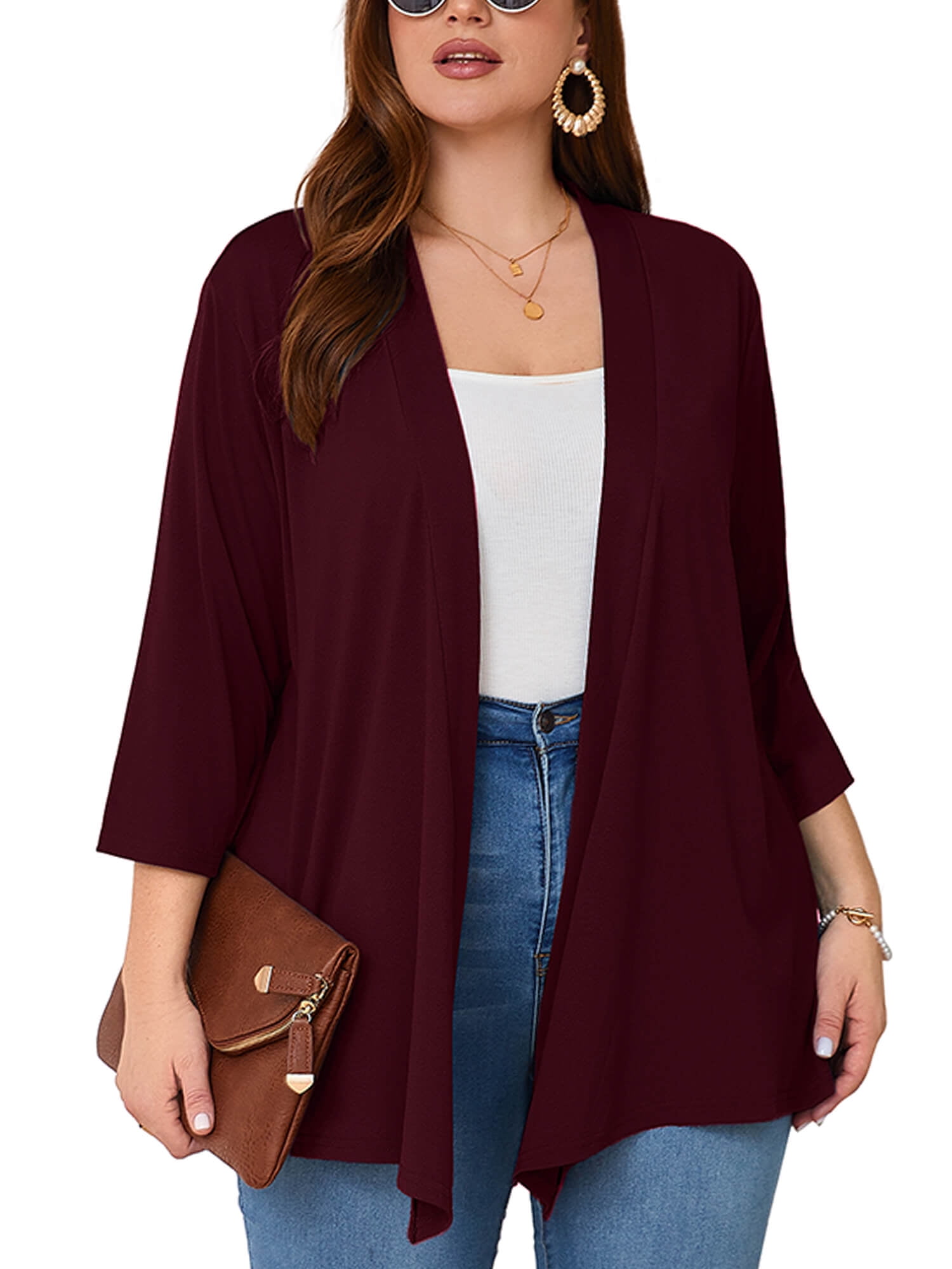 SHOWMALL Women's Plus Cardigans Lightweight Open Front Cardigans 3/4 ...