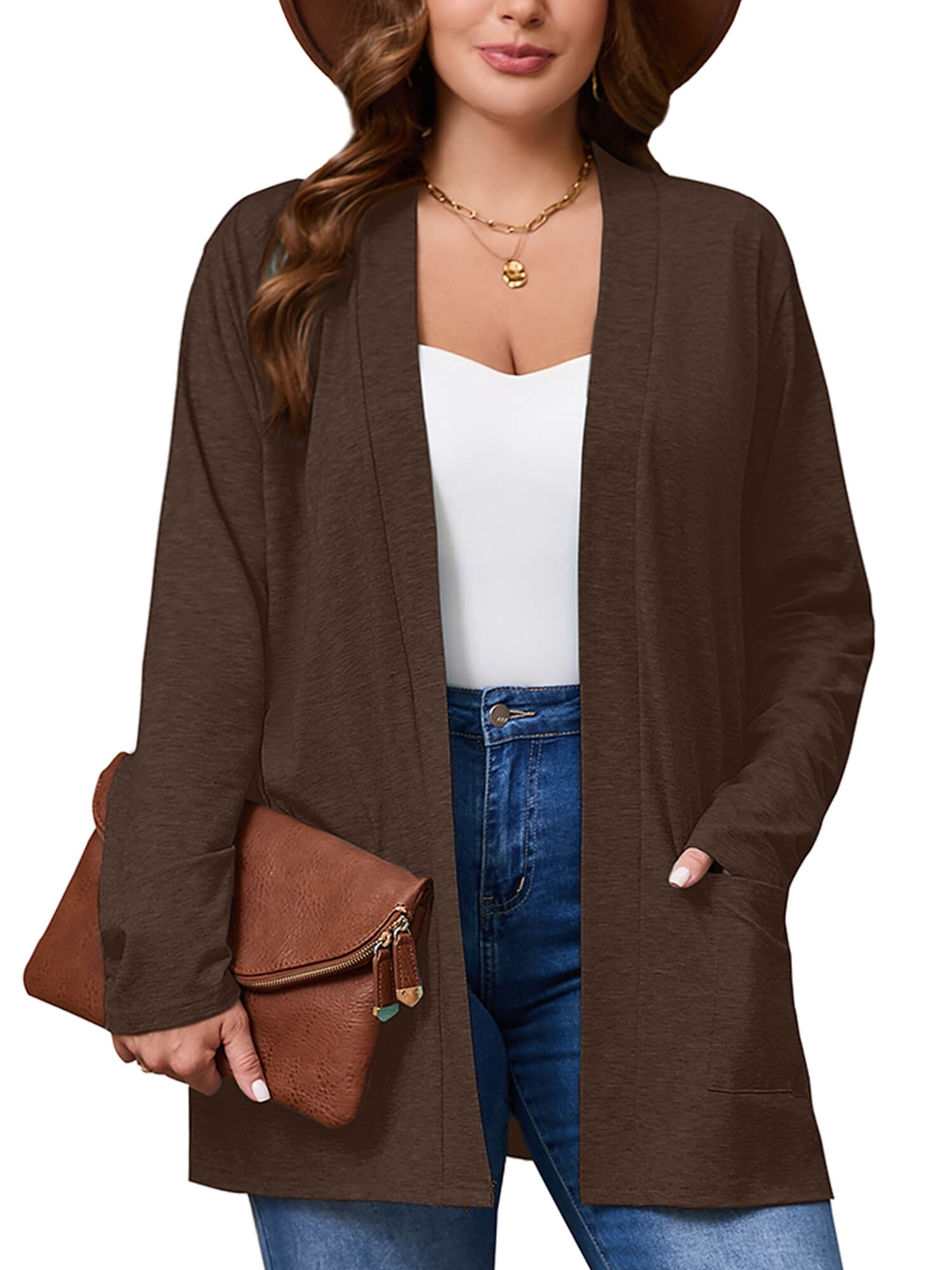 SHOWMALL Women's Plus Cardigans Lightweight Open Front Cardigans 3/4 ...