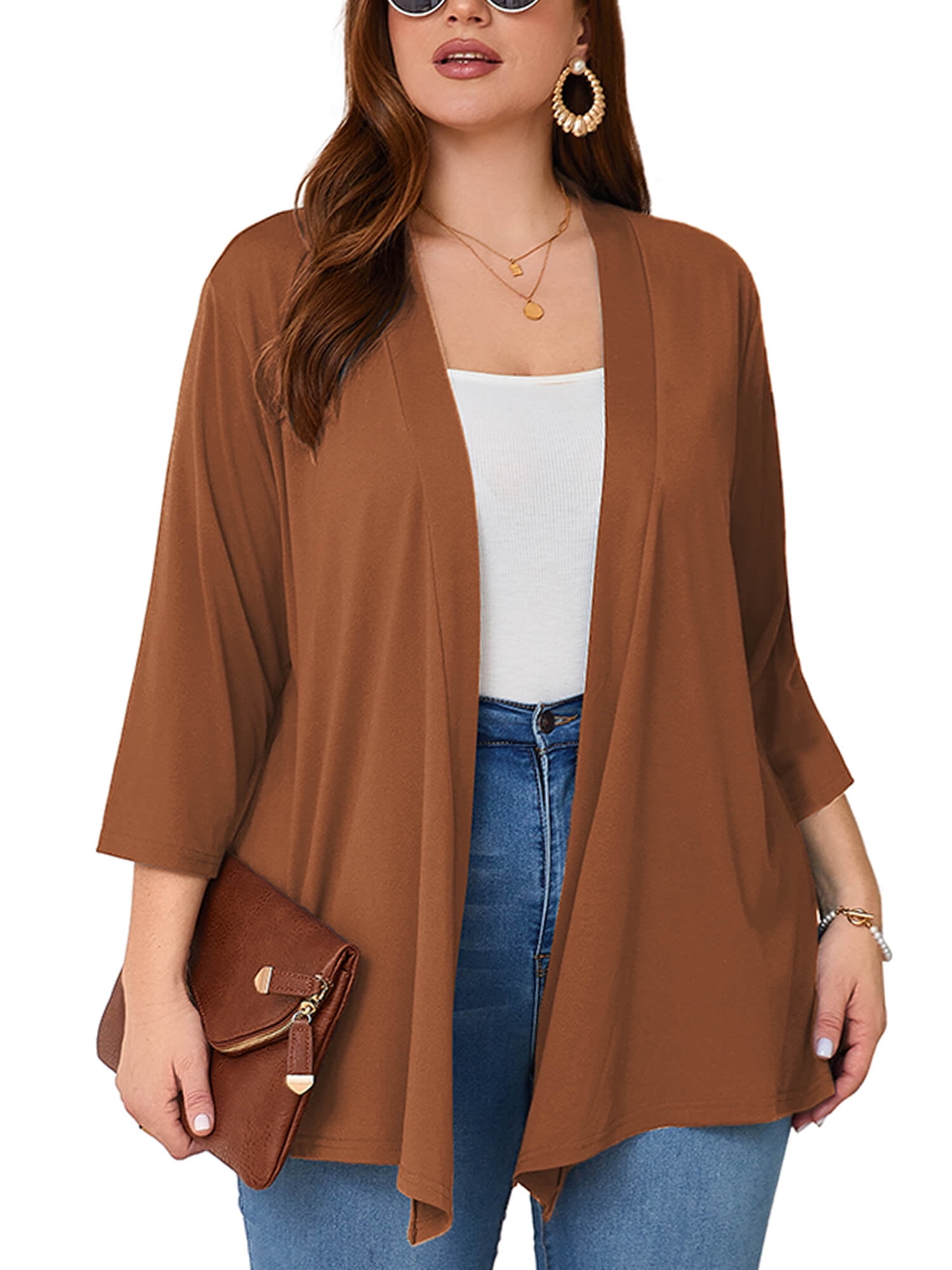 SHOWMALL Women's Plus Cardigans Lightweight Open Front Cardigans 3/4 ...