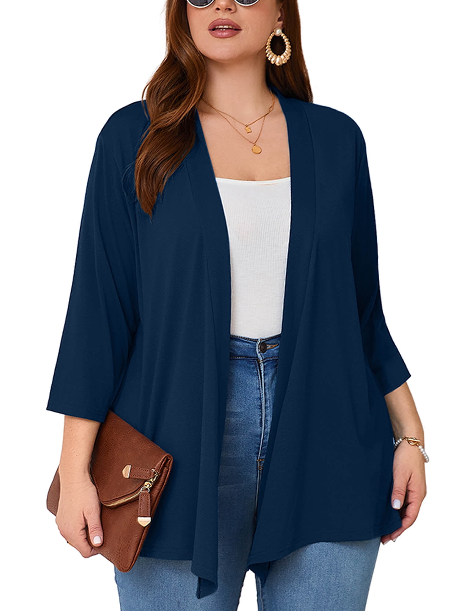 SHOWMALL Women's Plus Cardigans Lightweight Open Front Cardigans 3/4 ...