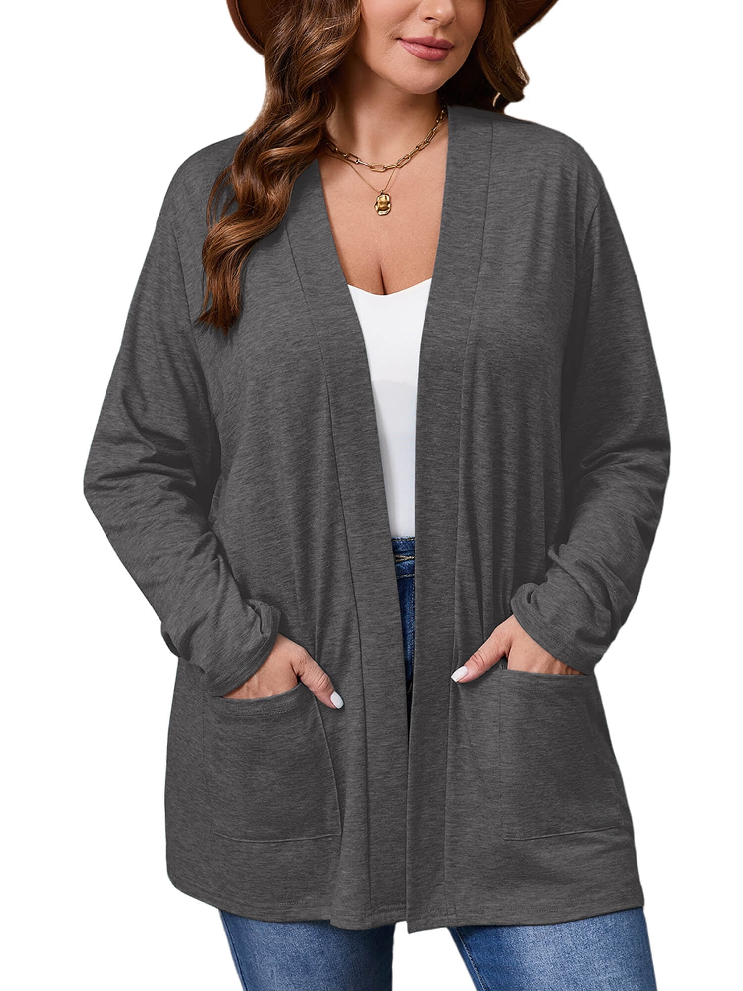 SHOWMALL Women's Plus Cardigans Lightweight Open Front Cardigans 3/4 ...
