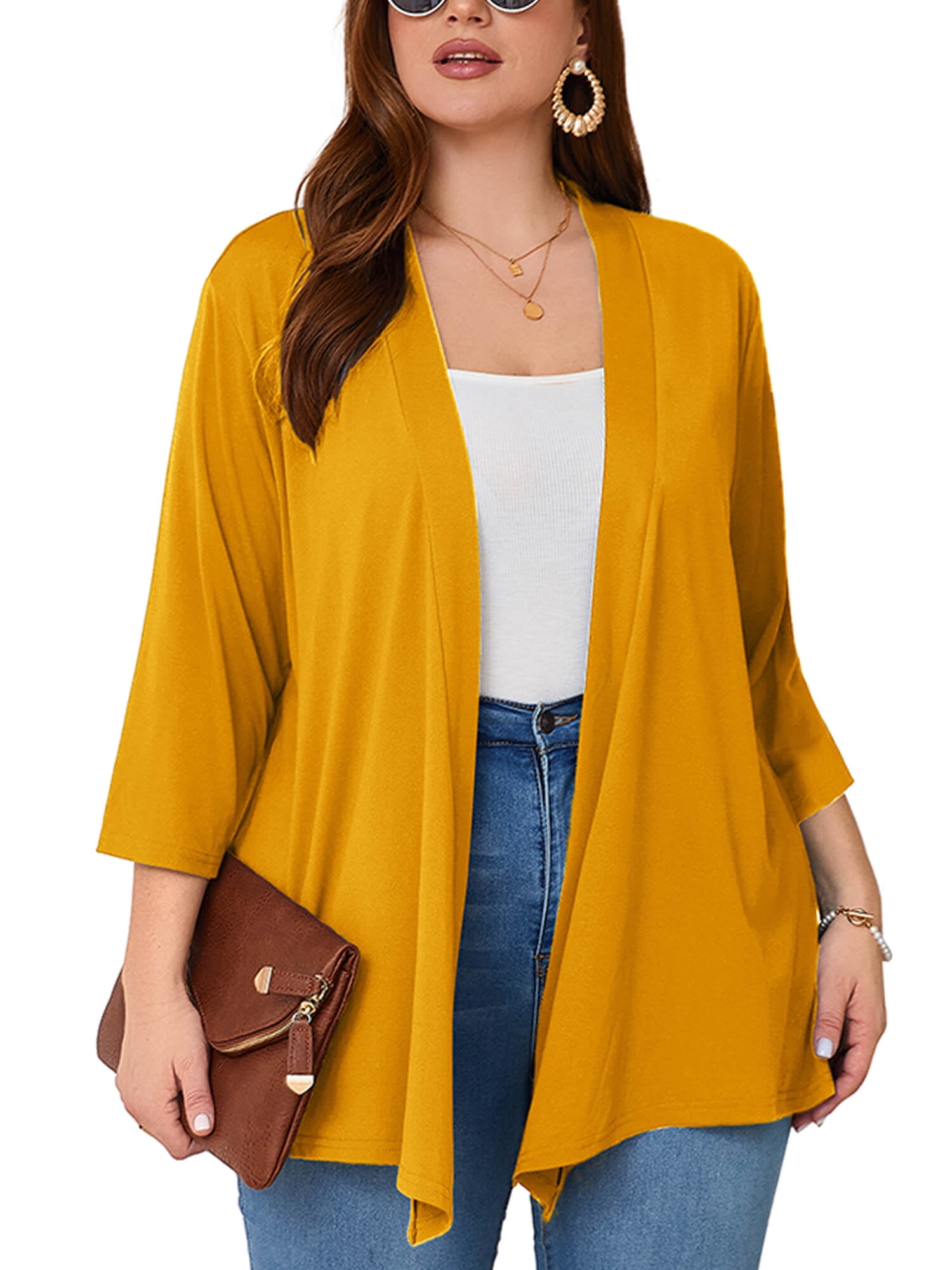 SHOWMALL Women's Plus Cardigans Lightweight Open Front Cardigans 3/4 ...