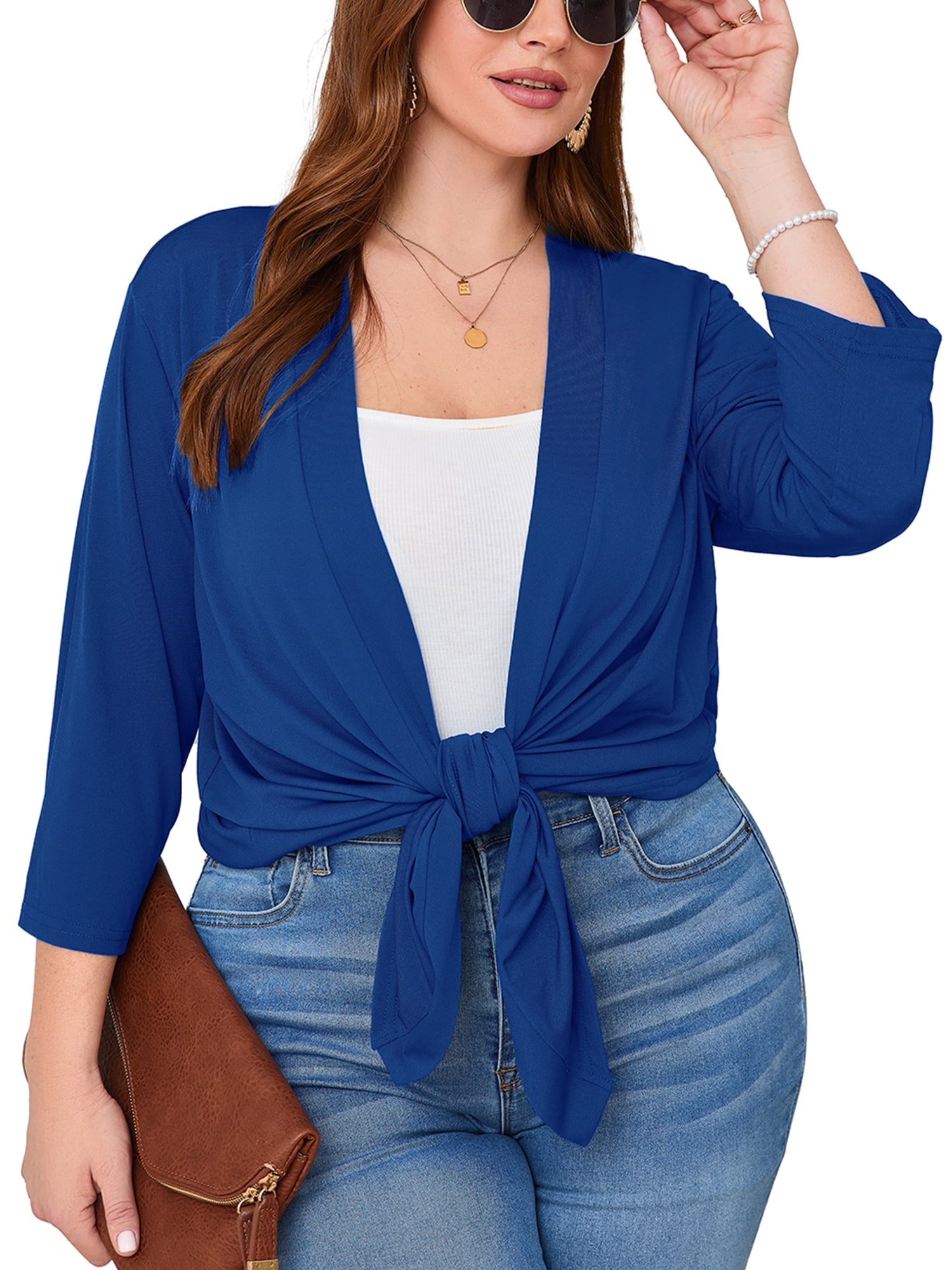 SHOWMALL Women's Plus Cardigans Lightweight Open Front Cardigans 3/4 ...