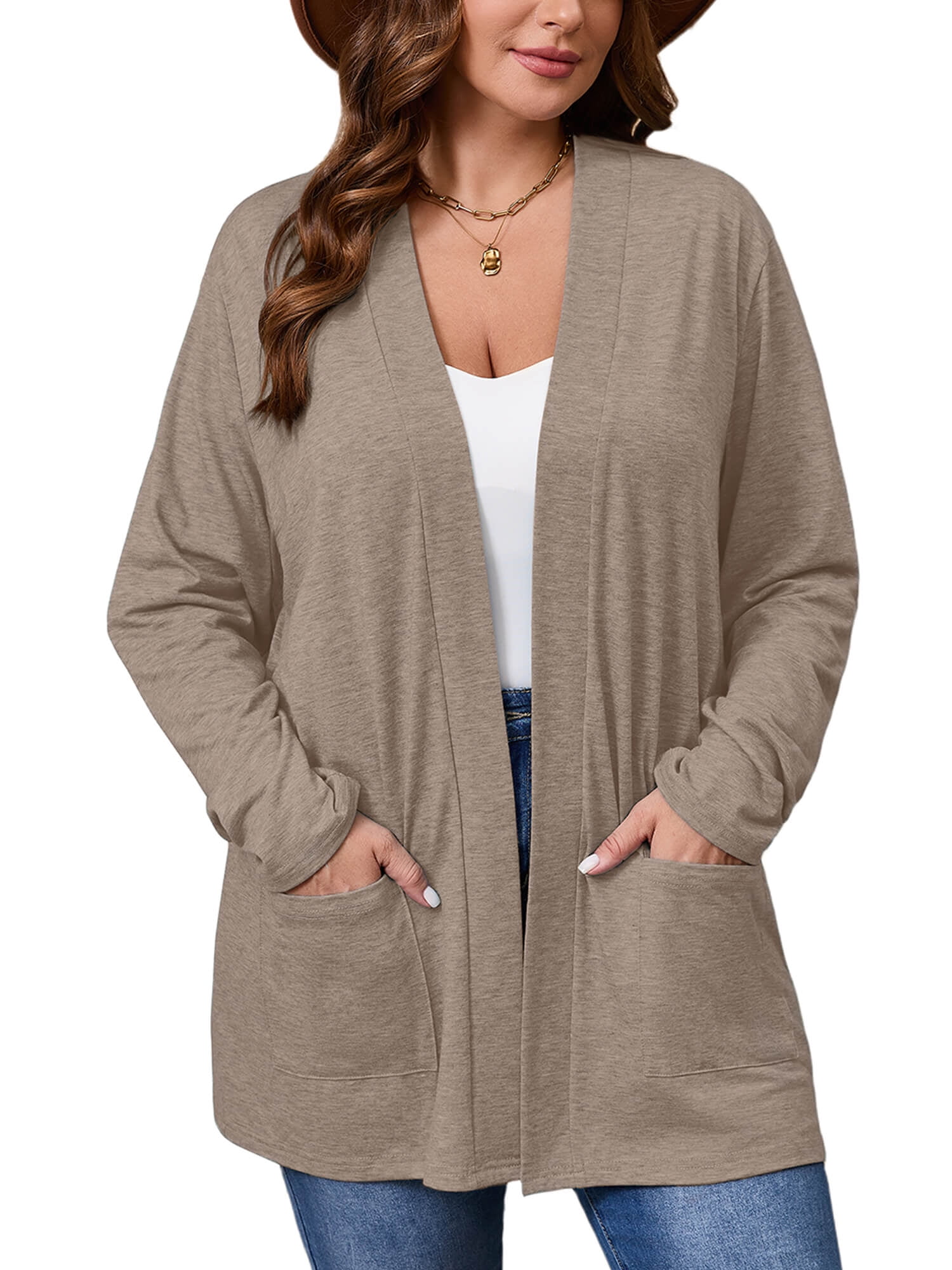 SHOWMALL Women's Plus Cardigans Lightweight Open Front Cardigans 3/4 ...