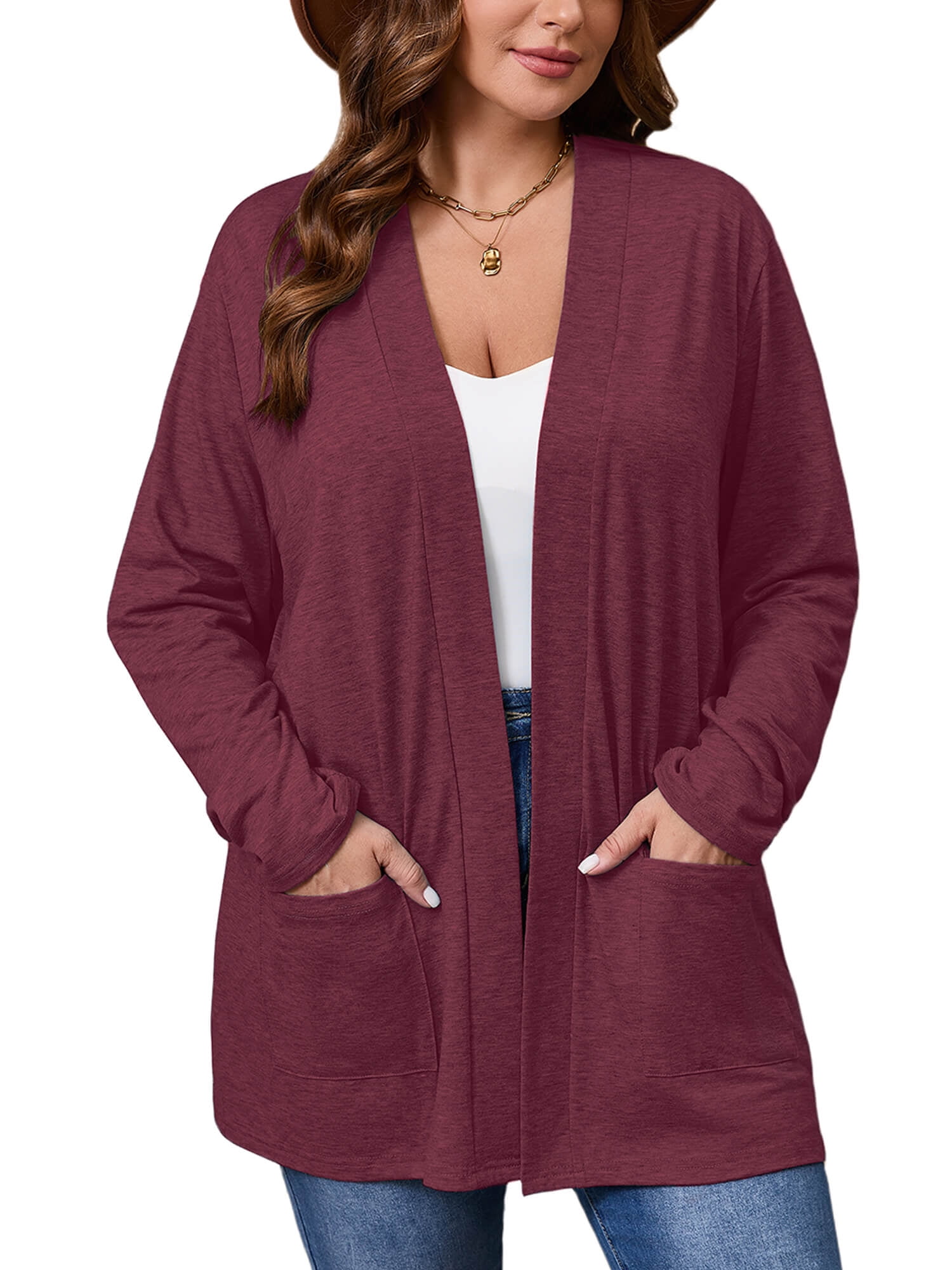 SHOWMALL Women's Plus Cardigans Lightweight Open Front Cardigans 3/4 ...