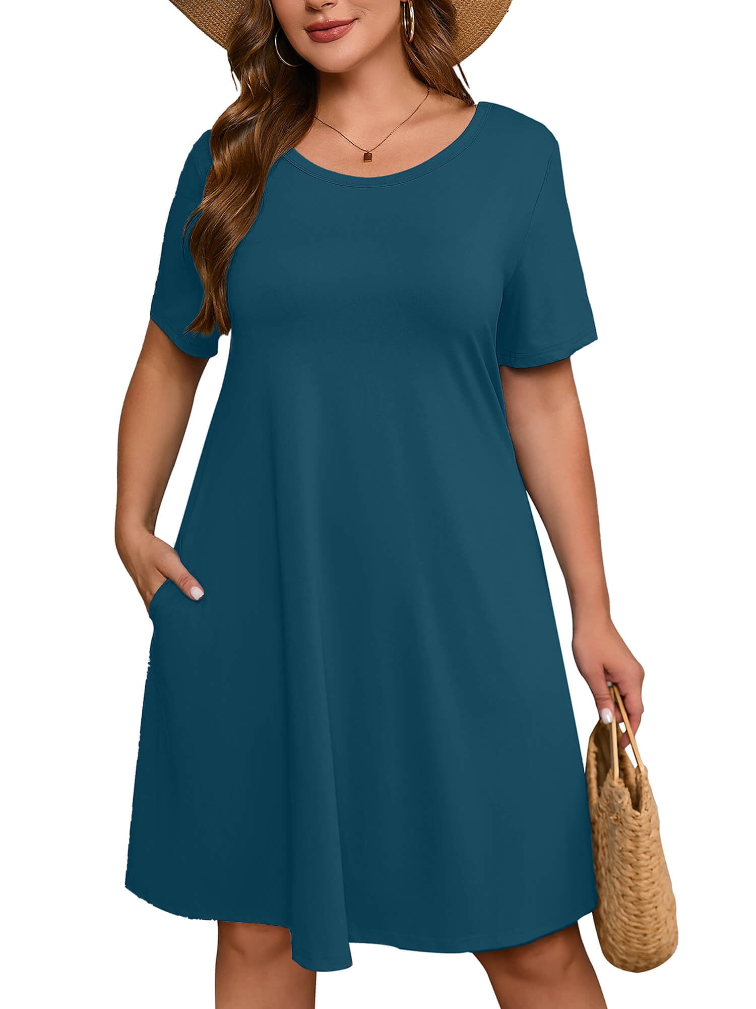 SHOWMALL Women's Plus Casual Dresses Short Swing Beach Sundress with ...