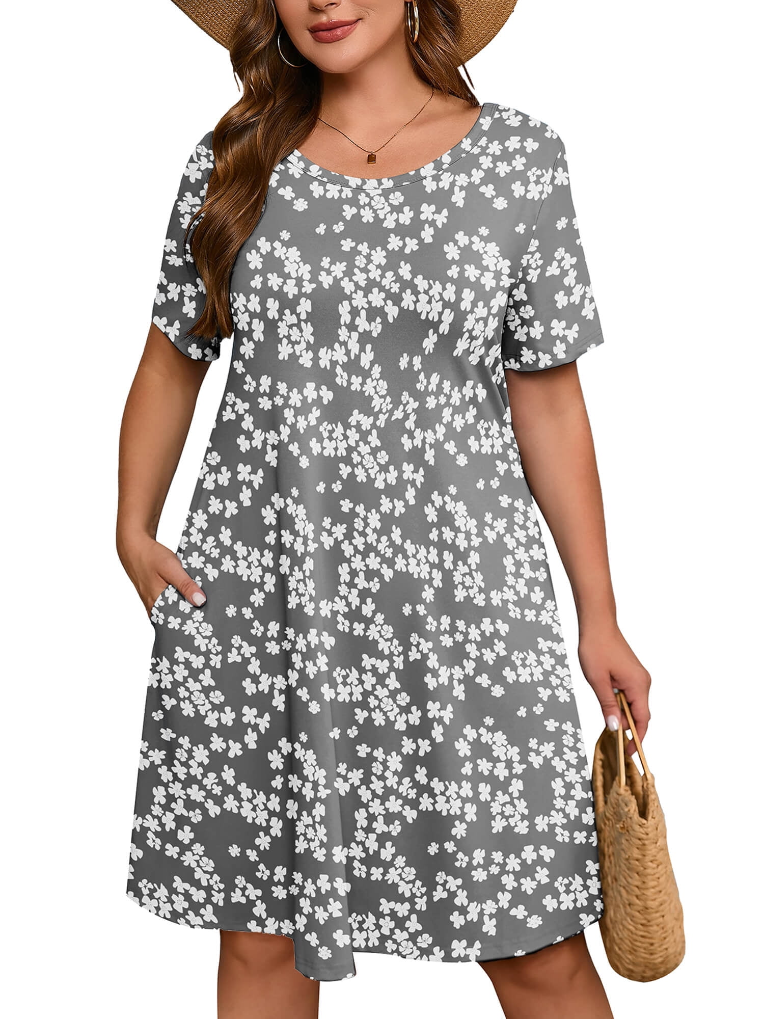 Showmall Women's Plus Size Summer Sundress, Swing Midi Casual Dress ...