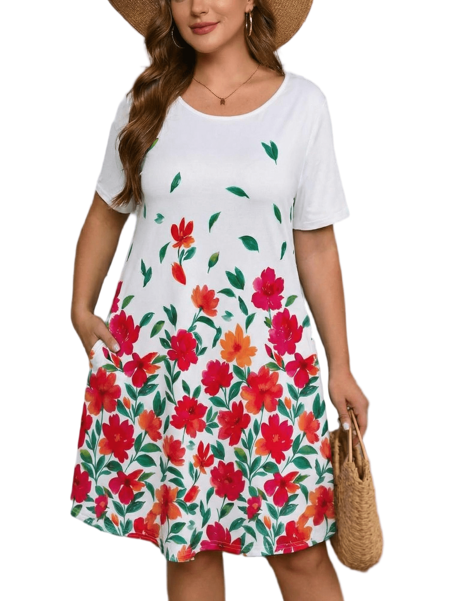 SHOWMALL Women's Plus Casual Dresses Short Swing Floral Beach Sundress ...