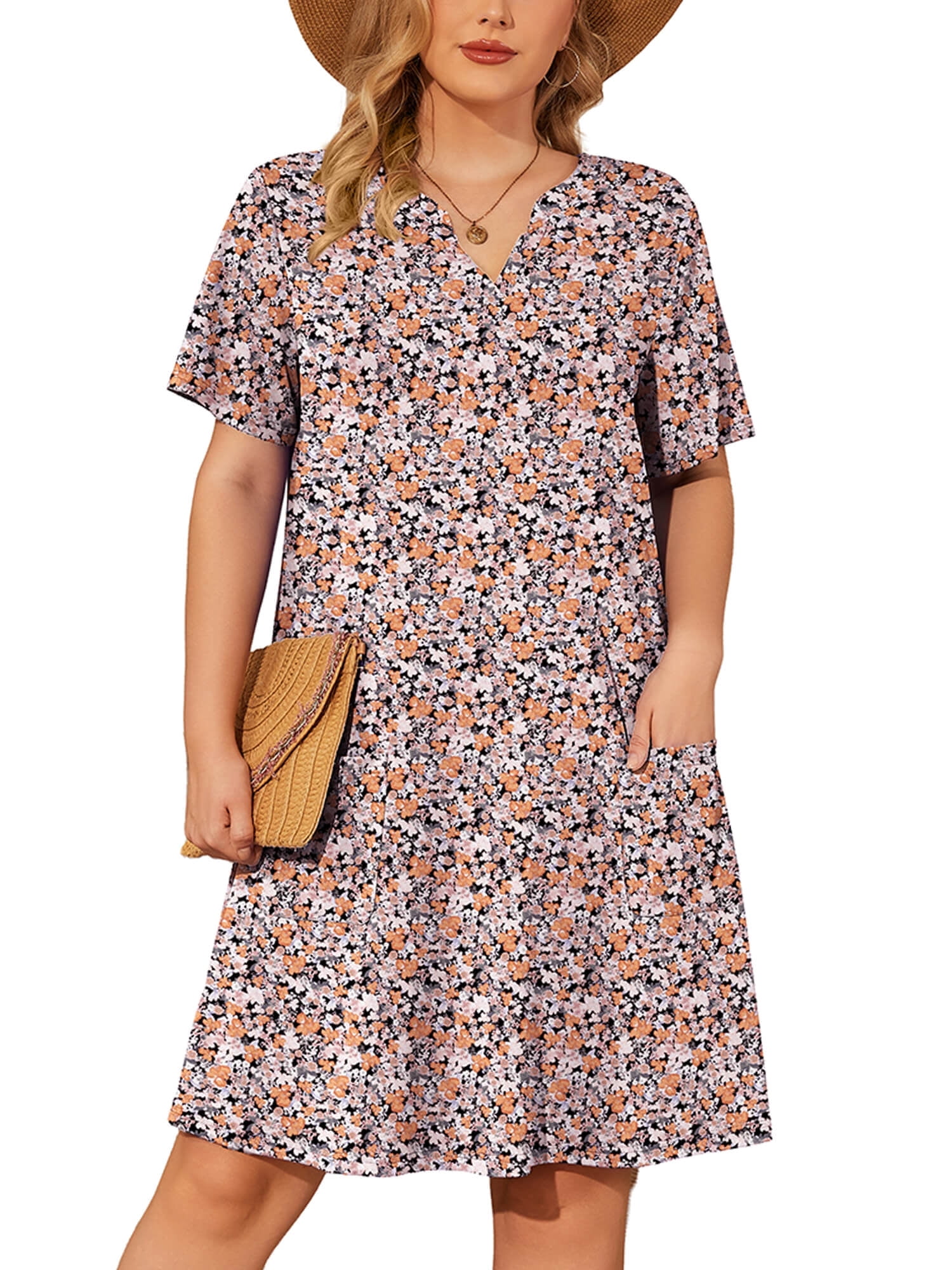SHOWMALL Women's Plus Casual Dresses V Neck Short Beach Summer Sundress ...