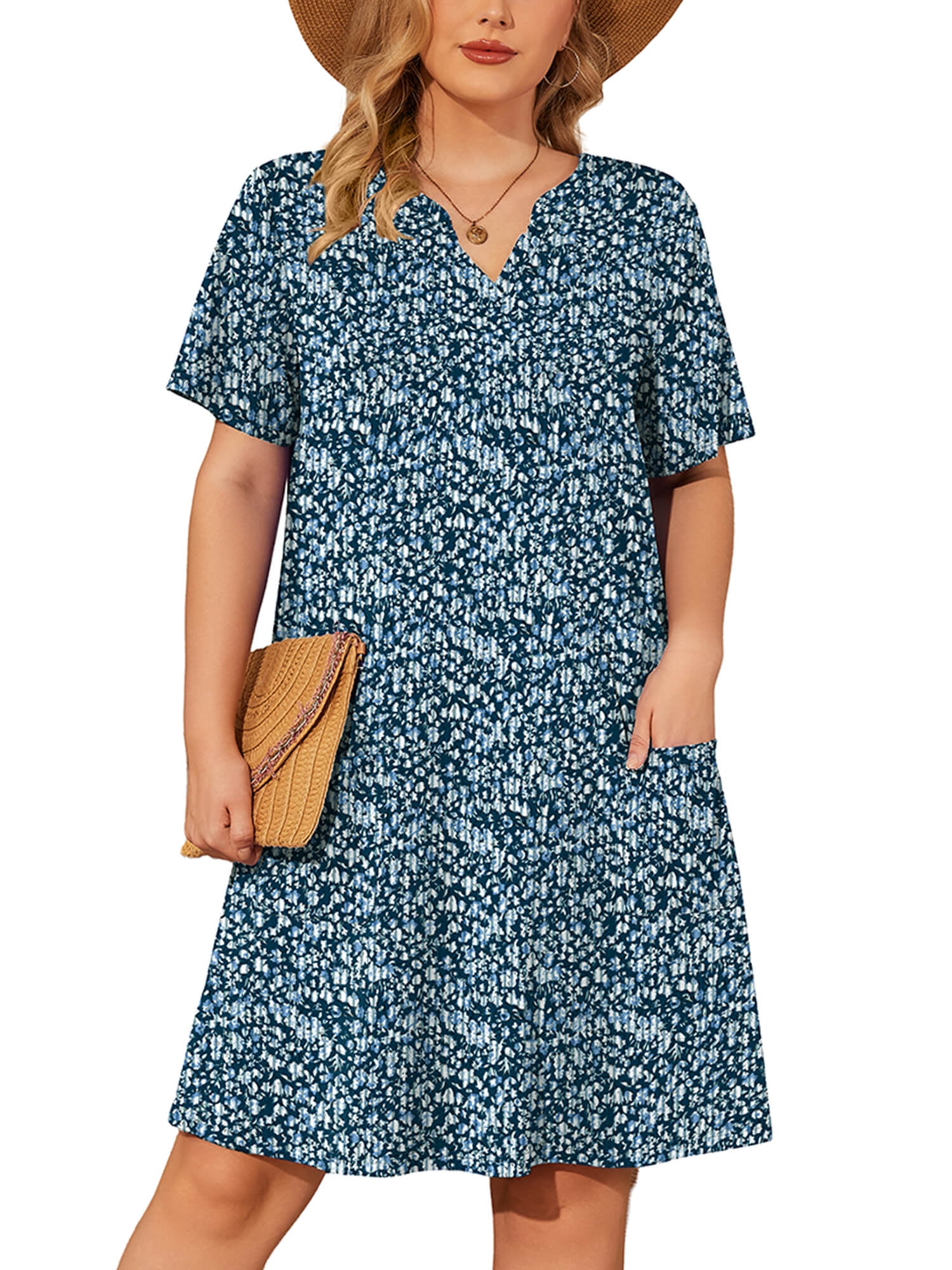 SHOWMALL Women's Plus Casual Dresses V Neck Short Beach Summer Sundress ...