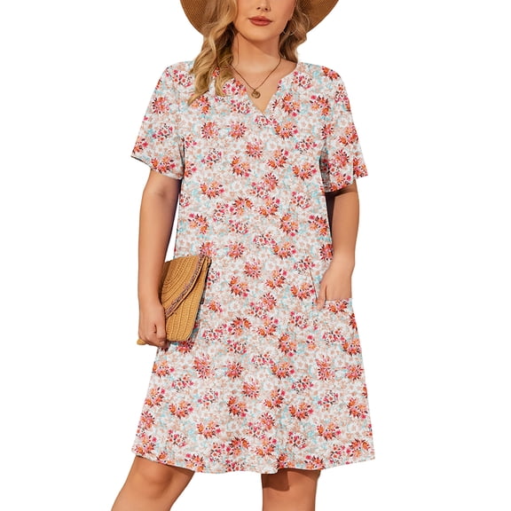 SHOWMALL Women's Plus Casual Dresses V Neck Short Beach Summer Sundress ...