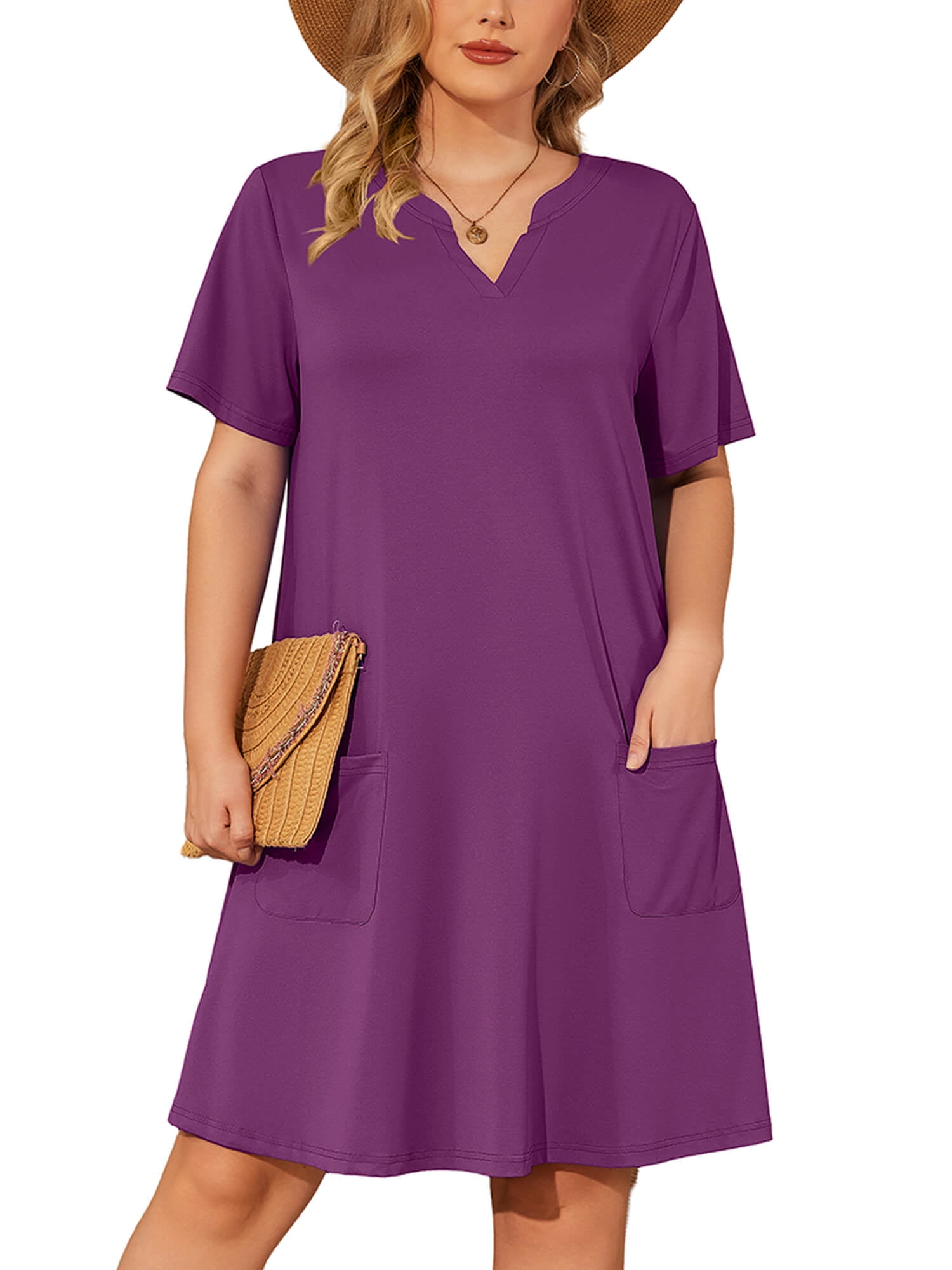 SHOWMALL Women's Plus Casual Dresses V Neck Short Beach Summer Sundress ...