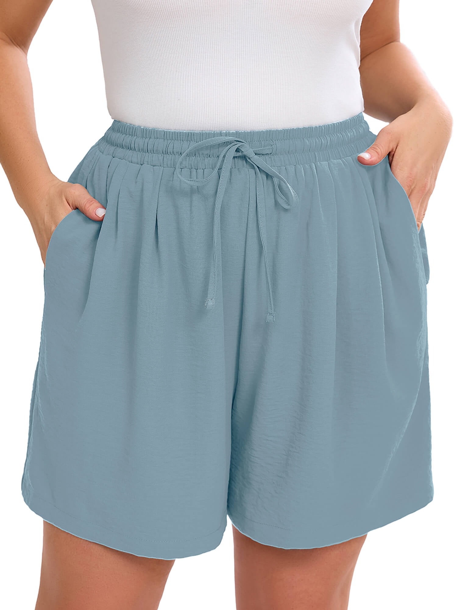 Showmall Women's Plus Size Summer Shorts, Drawstring Waist, Pockets ...
