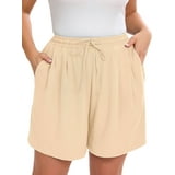 Showmall, Women's Plus Casual Shorts, 4X, Drawstring Elastic Waist ...