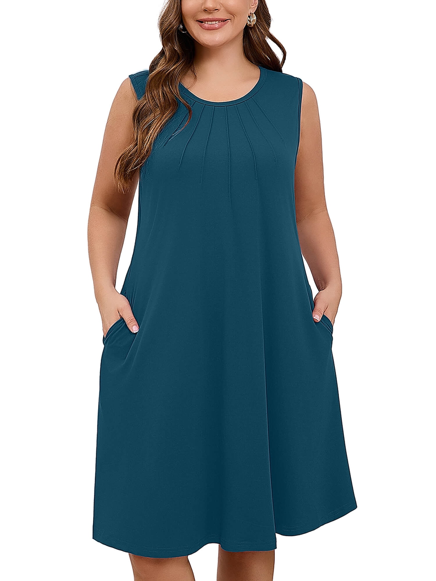 SHOWMALL Women's Plus Size Sleeveless Tank Sundress, Casual Beach Dress ...