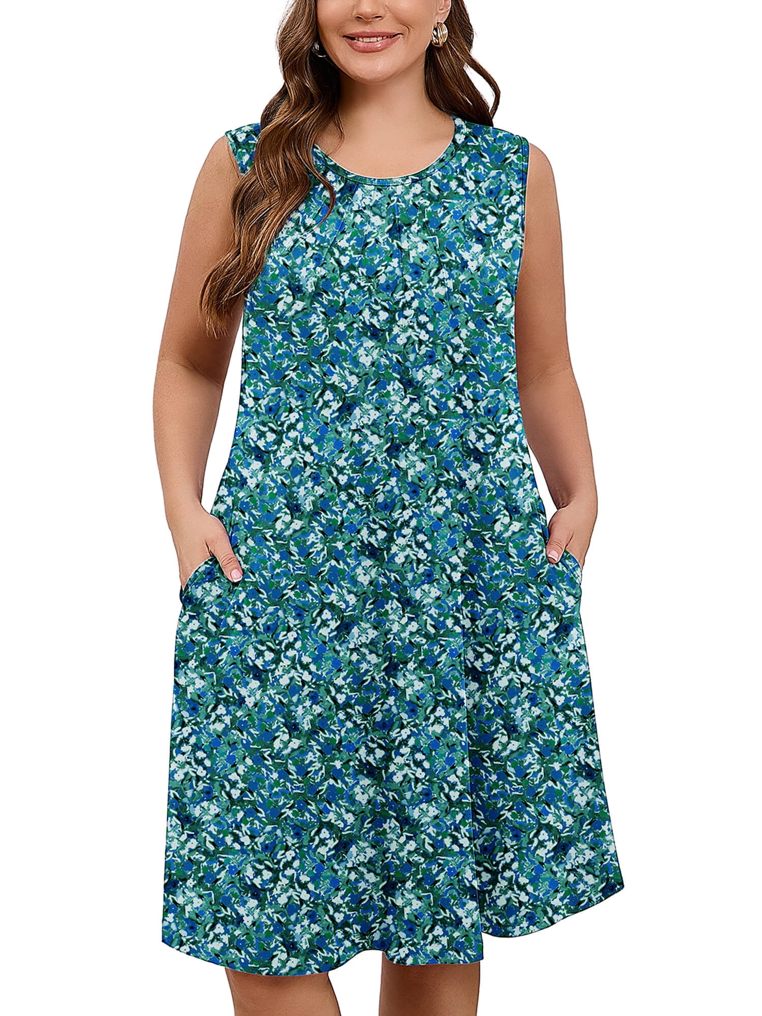 Showmall Women's Plus Size Sleeveless Tank Sundress, Floral Beach Dress ...