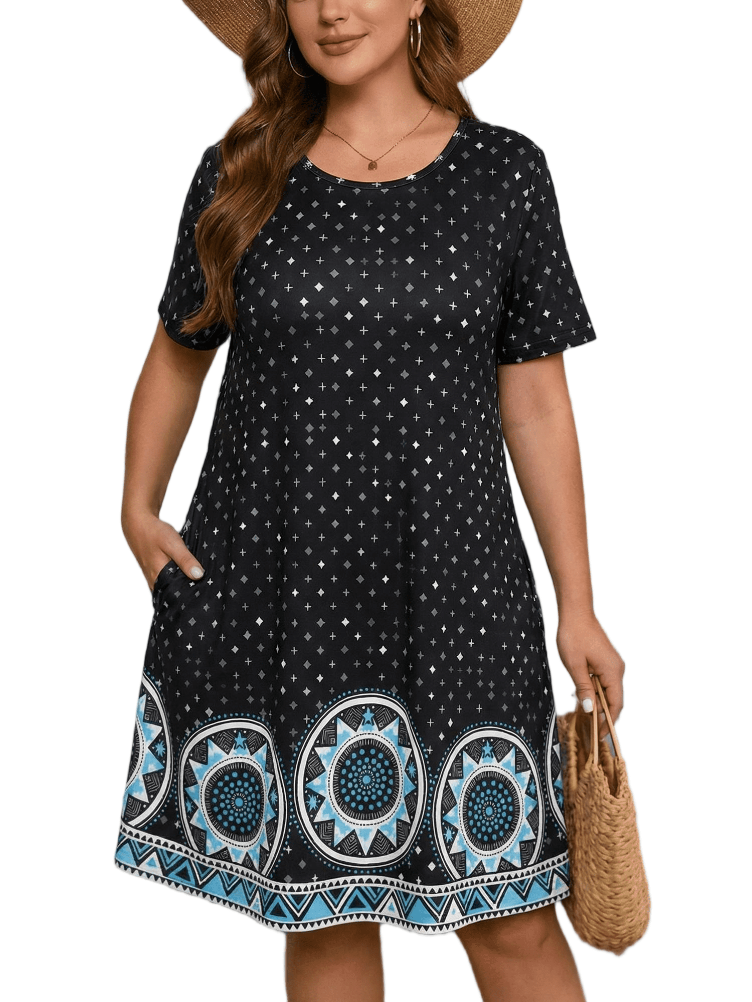 SHOWMALL Women's Plus Dresses Short Sleeves Casual Floral T-Shirt ...