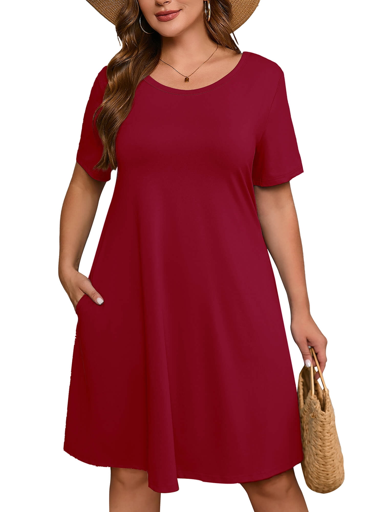 Showmall Women's Plus Size T-Shirt Dress, Short Sleeves, Midi Length ...