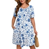 SHOWMALL Women's Plus Dresses Short Sleeves Floral Casual T-Shirt ...