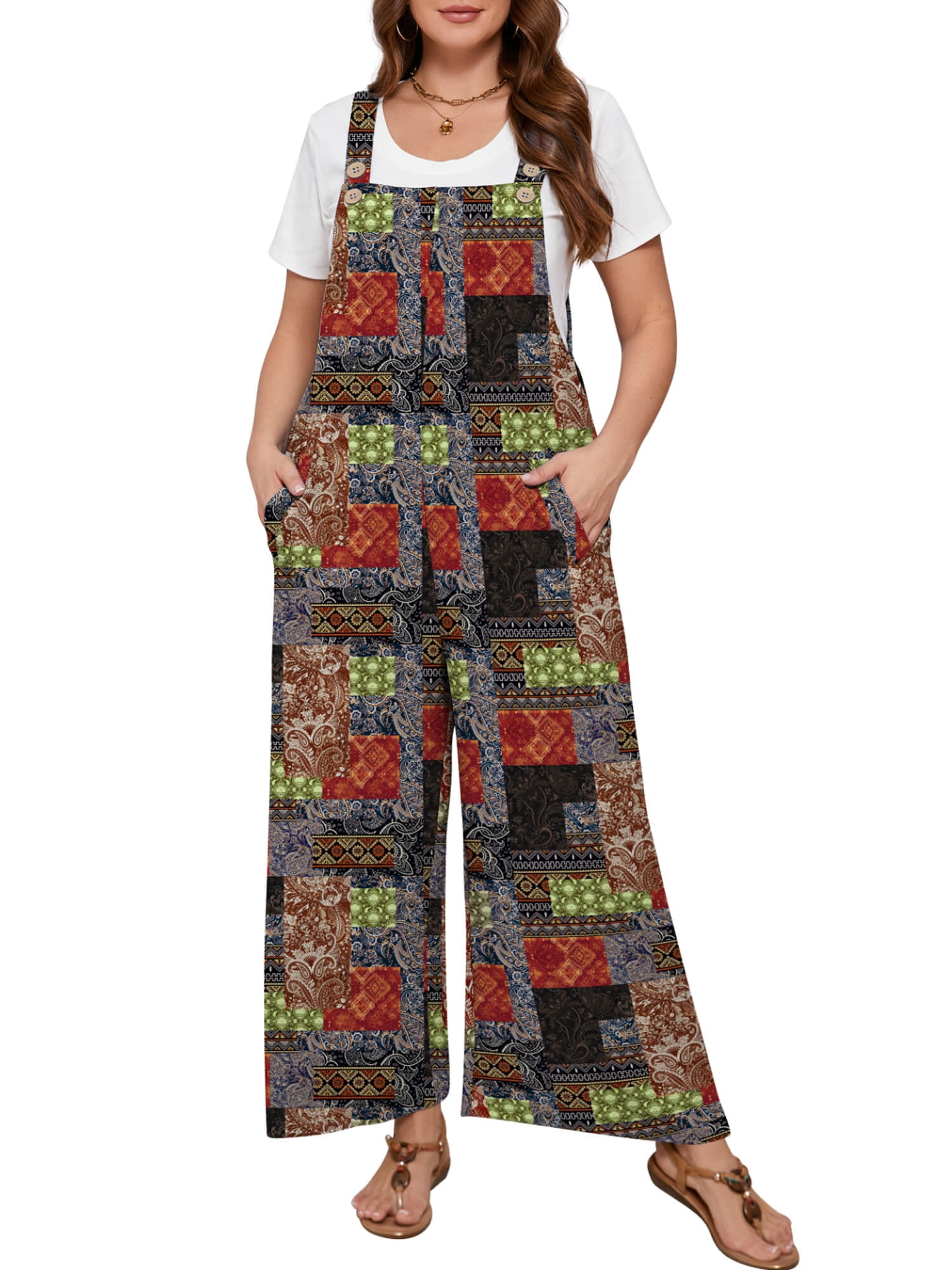 SHOWMALL Women’s Plus Jumpsuits Boho Casual Wide Leg Overalls Boho ...