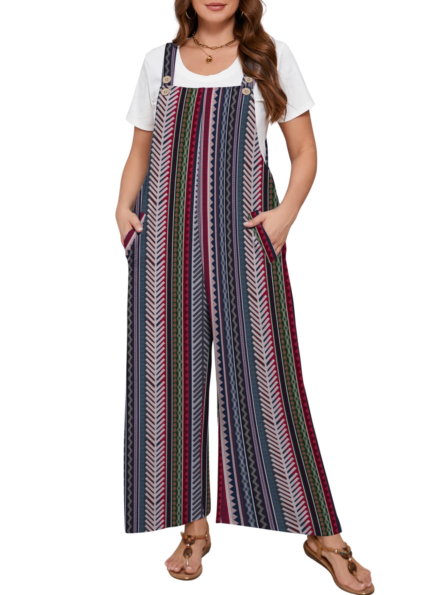 SHOWMALL Women’s Plus Jumpsuits Boho Casual Wide Leg Overalls Tribal ...