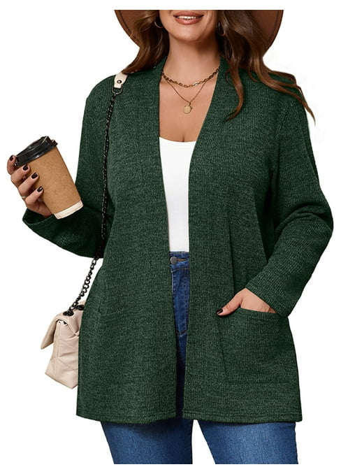 SHOWMALL Women's Plus Cardigans Lightweight Open Front Cardigans 3/4 ...
