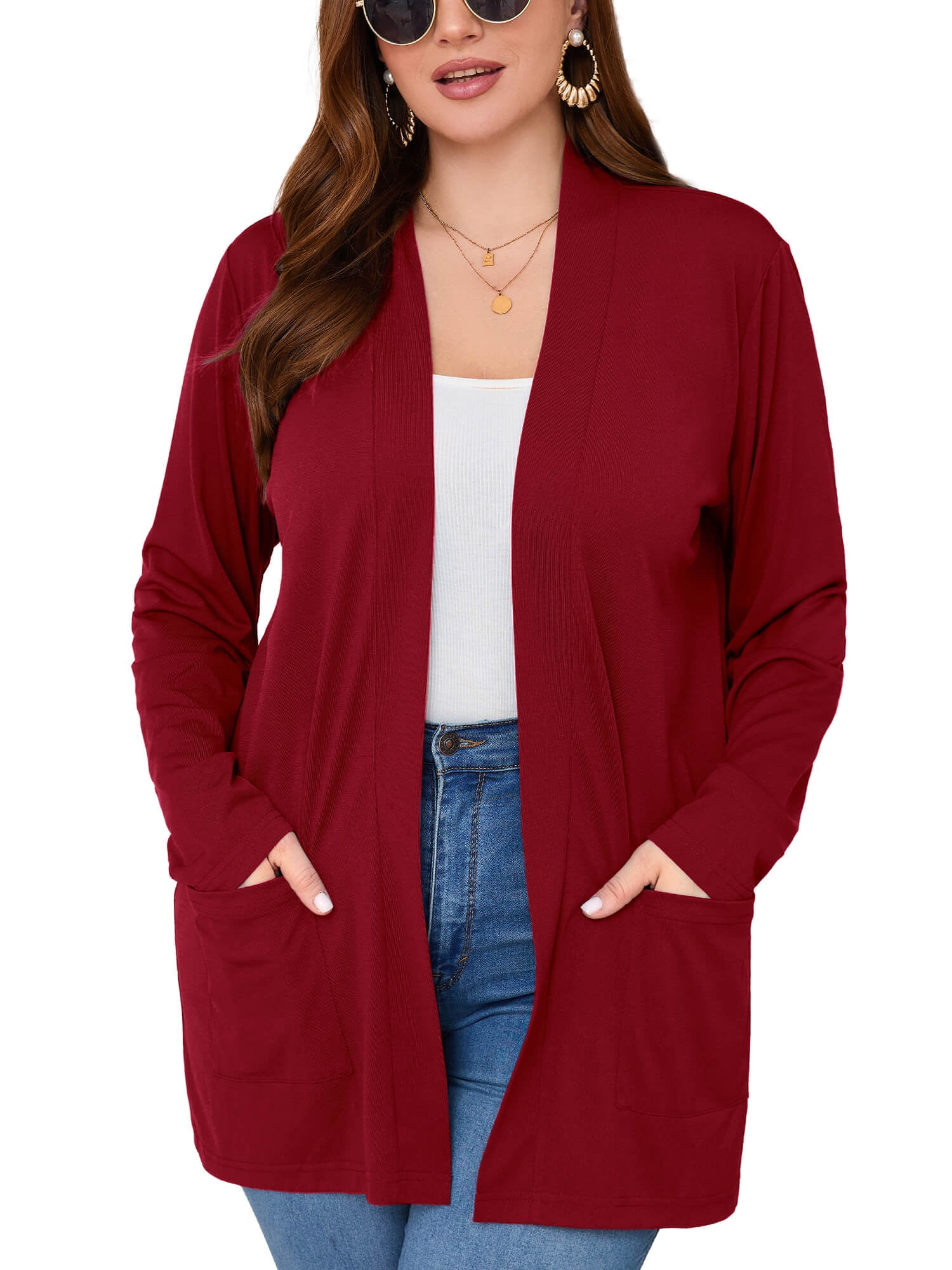 Showmall Women's Plus Size Lightweight V Neck Cardigan Long Sleeve ...