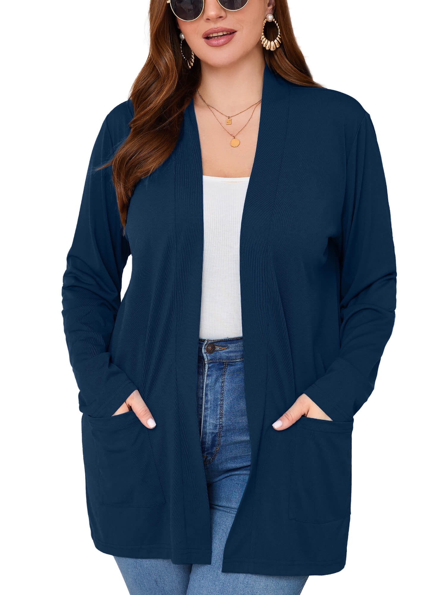 SHOWMALL Women's Plus Open Front Summer Lightweight Cardigan V Neck ...