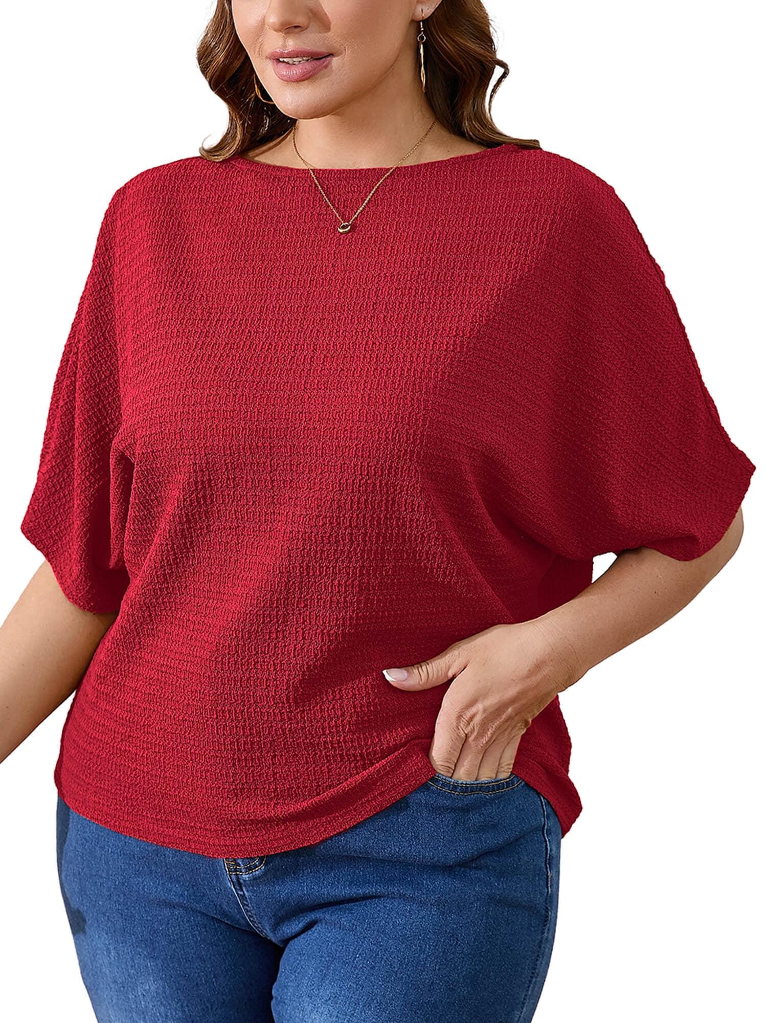 SHOWMALL Women's Plus Shirts Batwing Half Sleeve Drop Shoulder Shirt ...