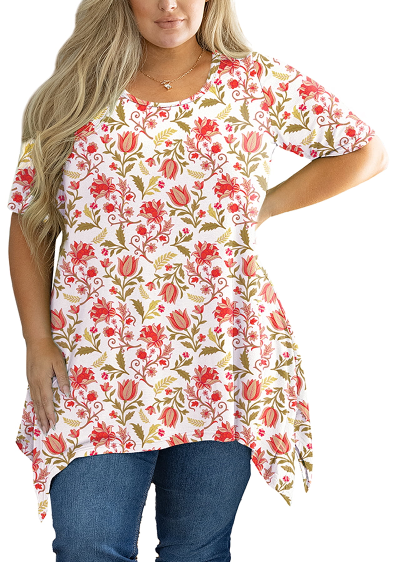 SHOWMALL Women's Plus Size Blouse Short Sleeve Tunic Tops Jacobean ...