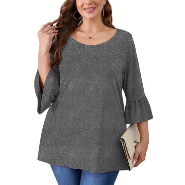 SHOWMALL Plus Size Tunic Top for women 3/4 Sleeve Blouse Gray 3X ...