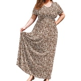 SHOWMALL Women's Plus Size Boho Floral Maxi Dress with Pockets, Cocoa ...