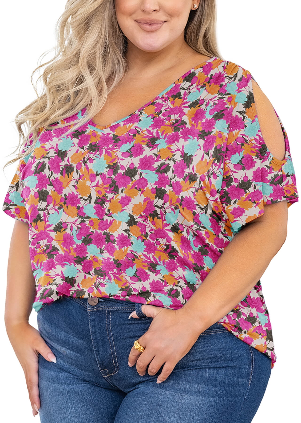 SHOWMALL Women's Plus Size Cold Shoulder Tunic Top Summer Casual Short ...