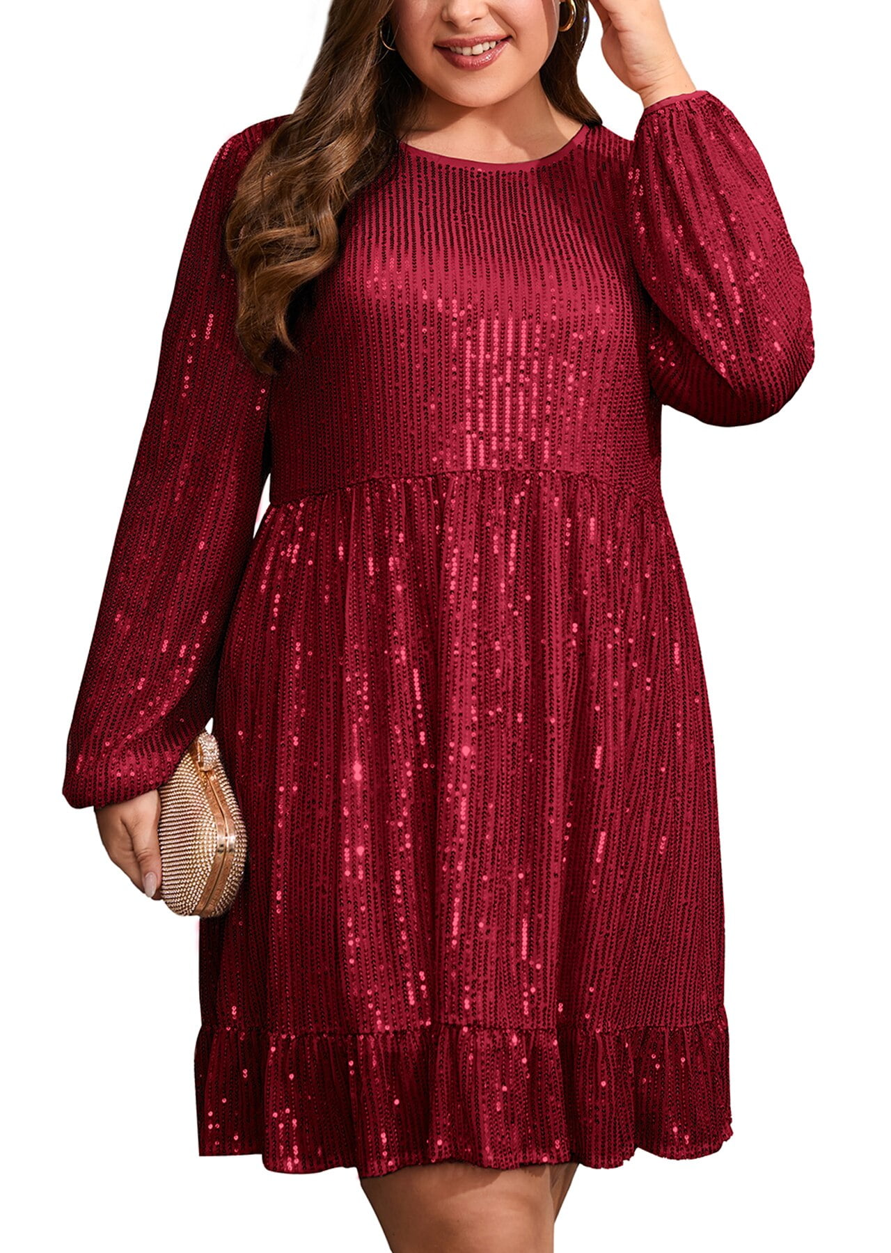 SHOWMALL Women's Plus Size Dazzling Glow Dress Elegant Cocktail Tiered ...