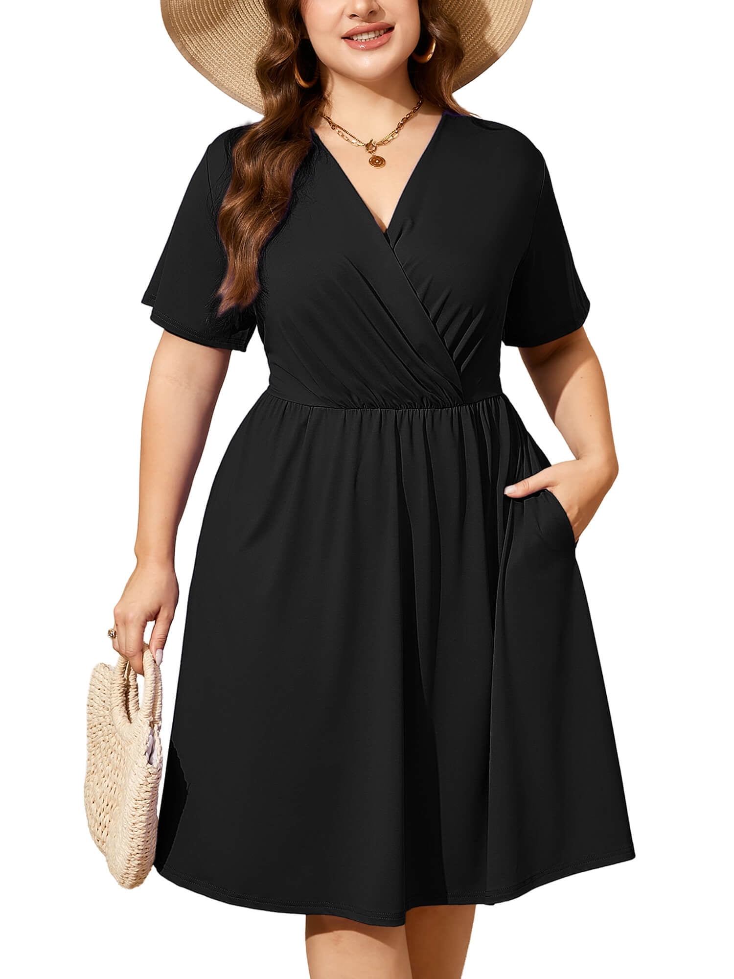 SHOWMALL Women's Plus Size Dress, Crossover Wrap V Neck Summer Dress ...