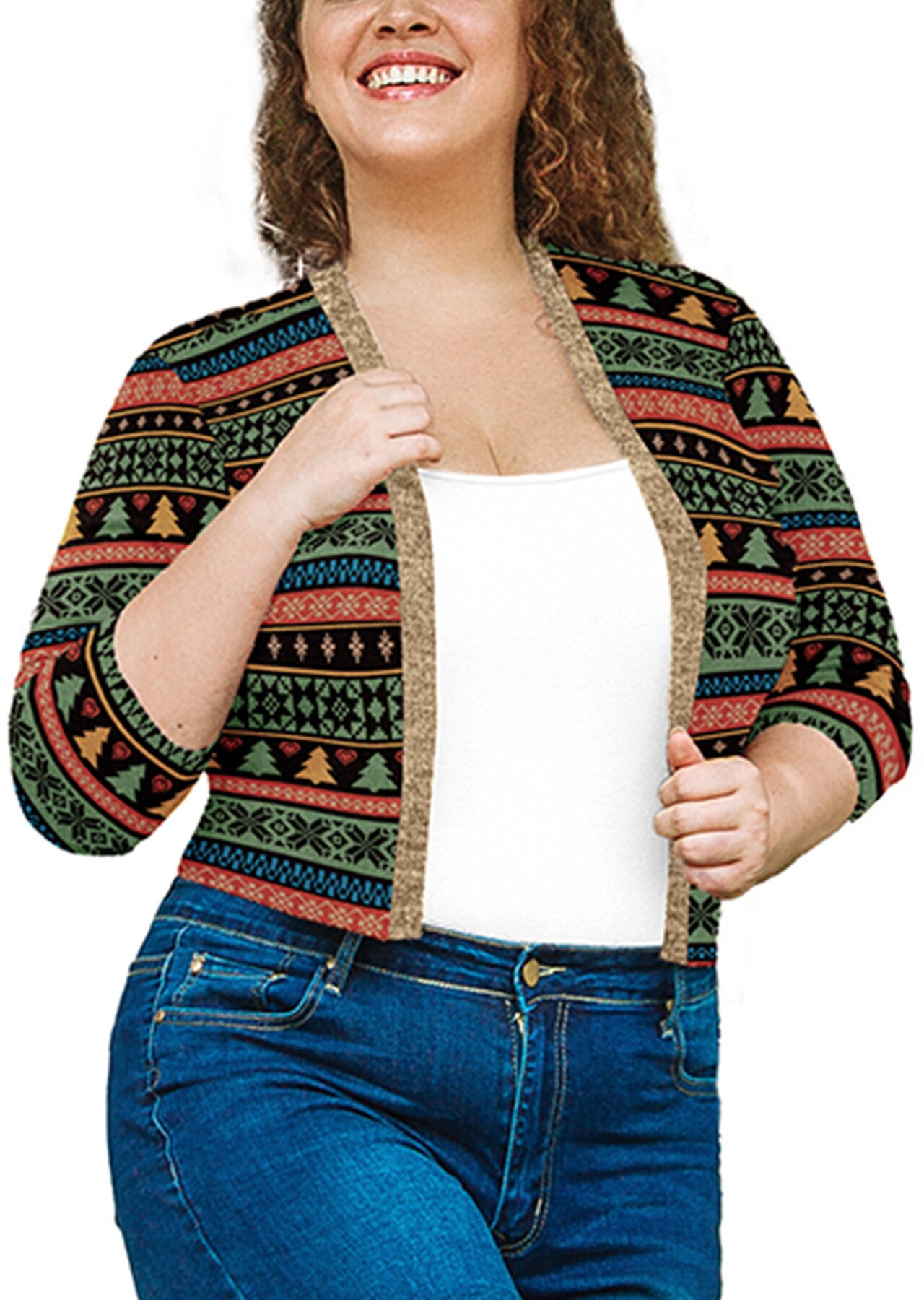 Showmall Women's Plus Size Christmas Shrug, Green Open Front ...