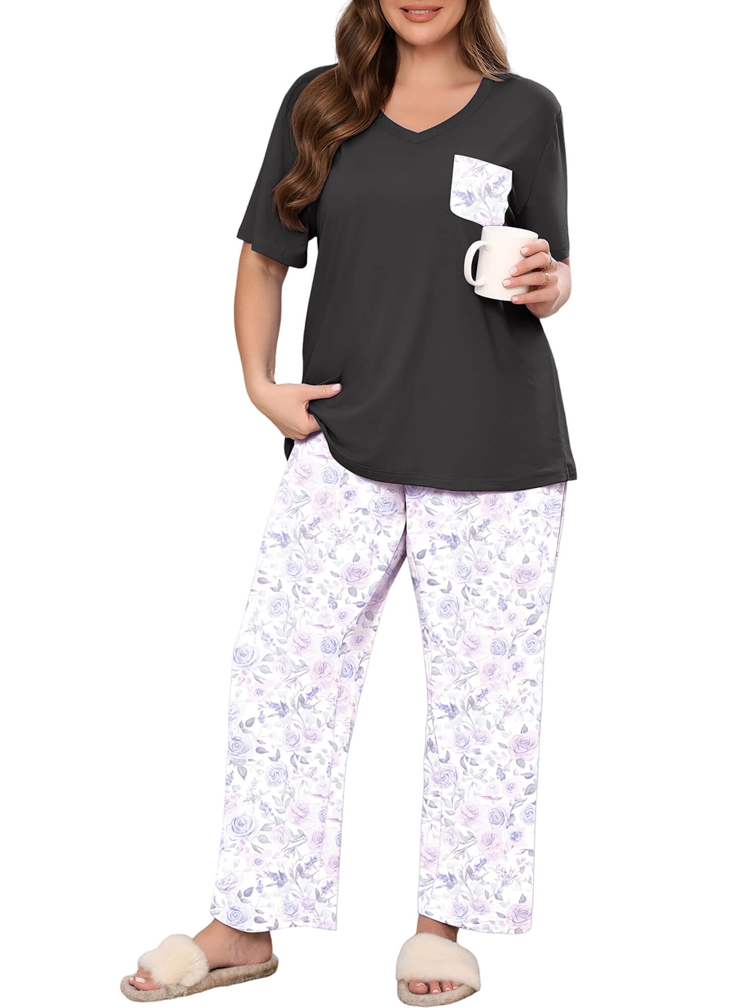 SHOWMALL Women's Plus Size Loungewear Set Blue Lilac Rose 3X 2 Piece ...