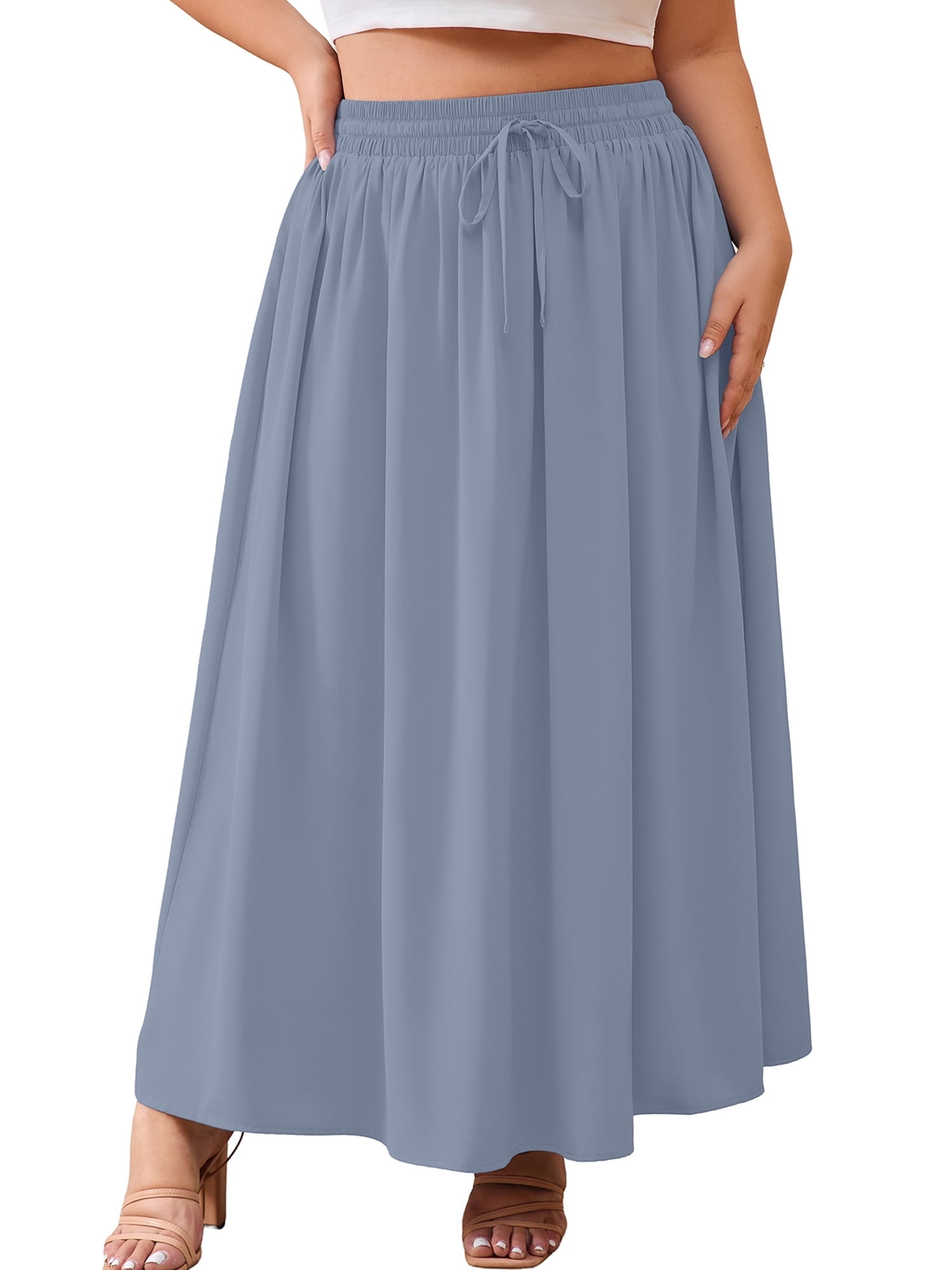 SHOWMALL Women's Plus Size High Waisted Maxi Skirts with Pockets, Gray ...