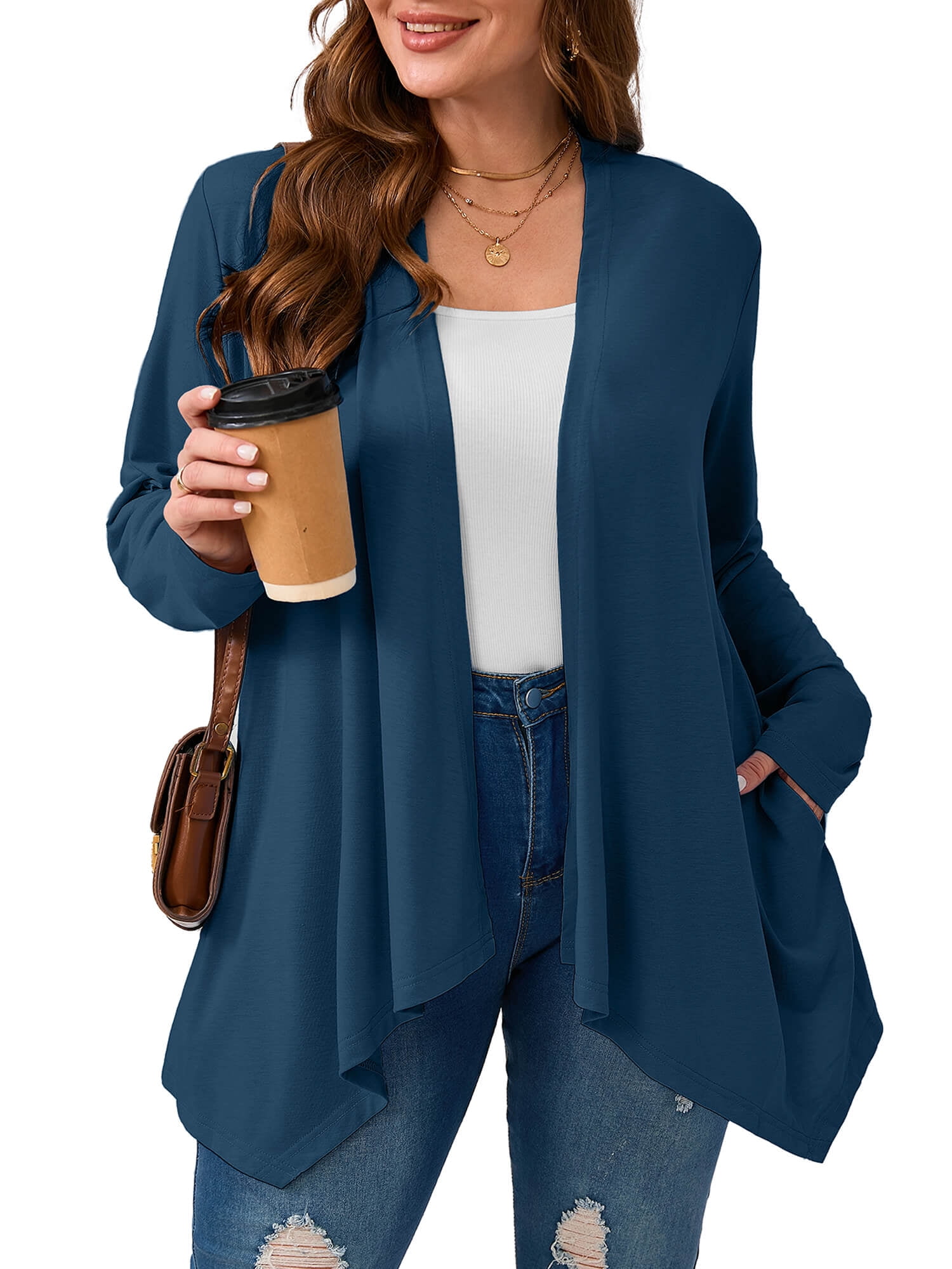 SHOWMALL Women's Plus Size Open Front Cardigan, Blue 5X Lightweight ...