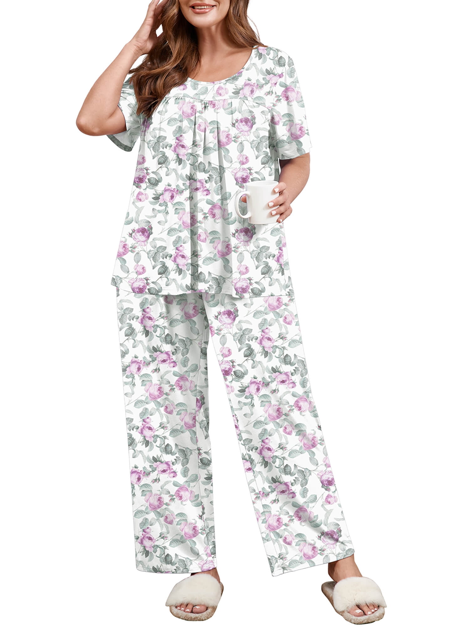 SHOWMALL Women's Plus Size Printed 2 Piece Outfit Set, Lavender Mist ...
