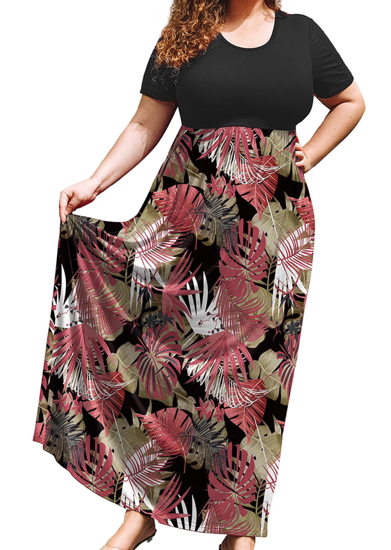 SHOWMALL Women's Plus Size Resort Wear Maxi Dress with Pockets, Black ...