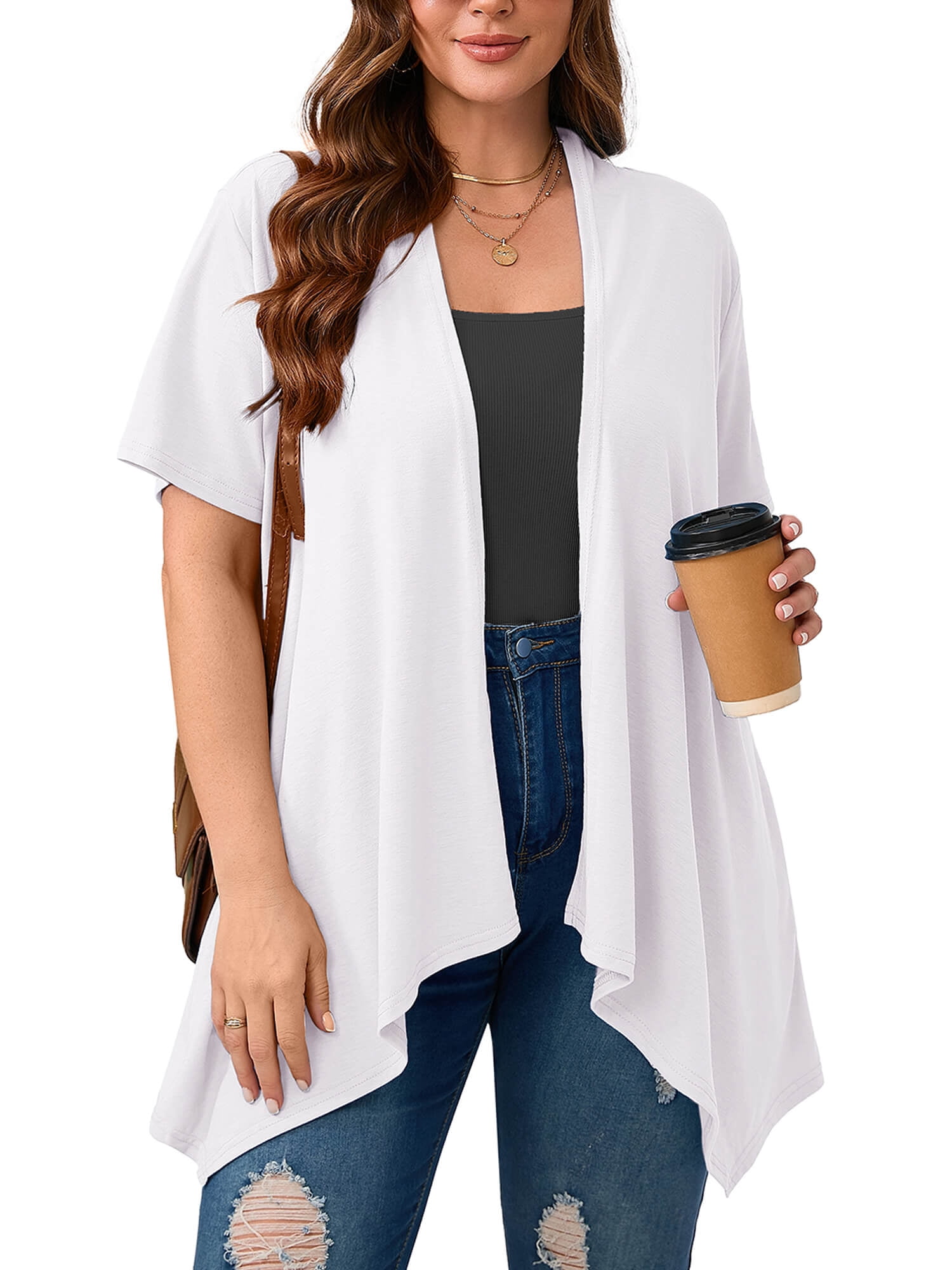 SHOWMALL Women's Plus Size Summer Boleros Draped Front Open Shrugs ...