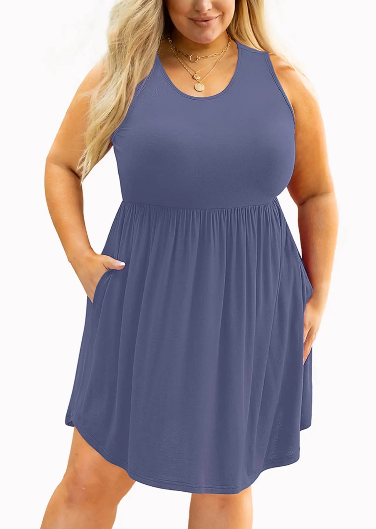 Dyegold Womens Sundresses Summer Casual Boho Pleated Knee Length Swing ...