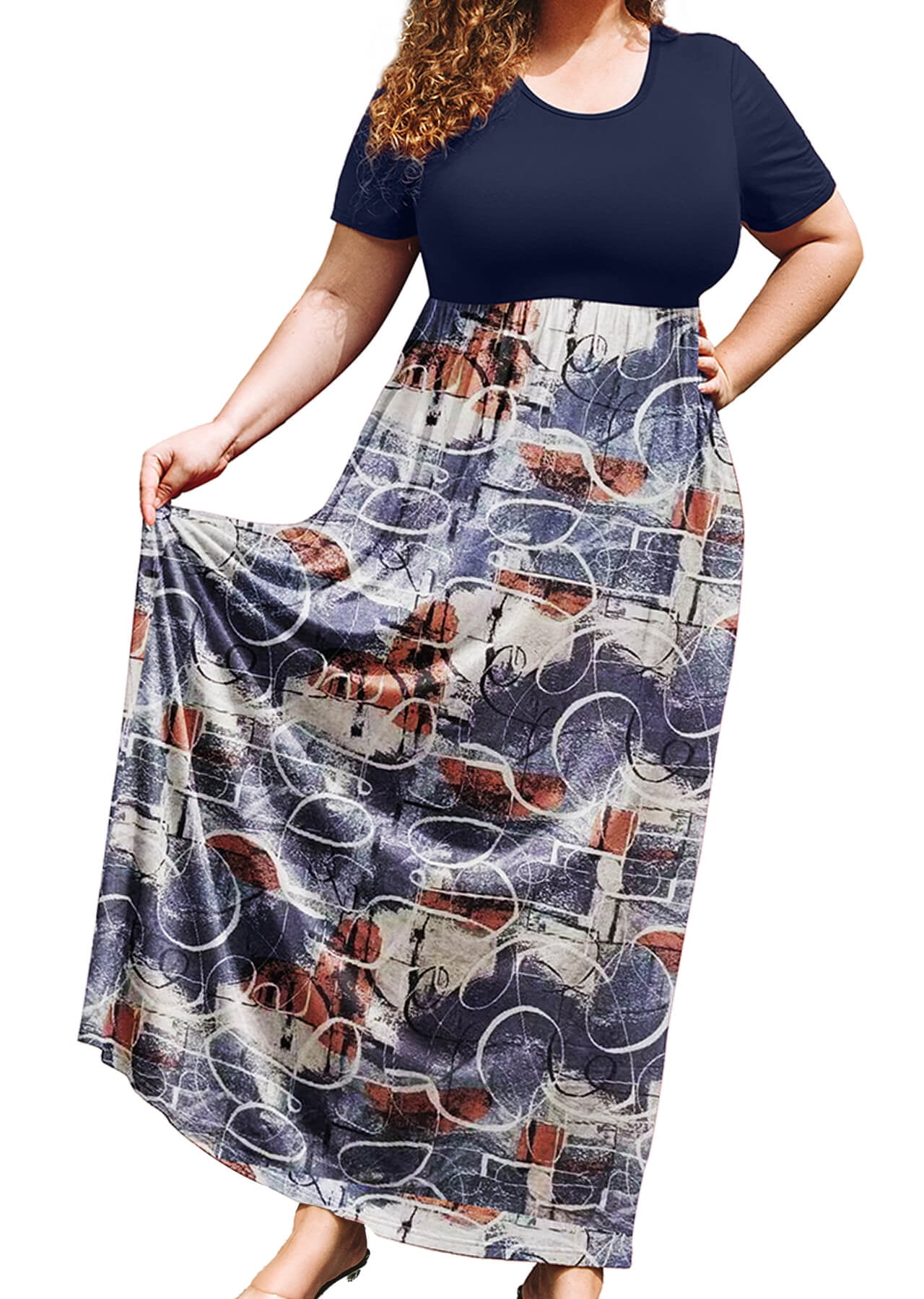 SHOWMALL Women's Plus Size Summer Sun Dress Maxi Nebula Vortex 3X Short ...