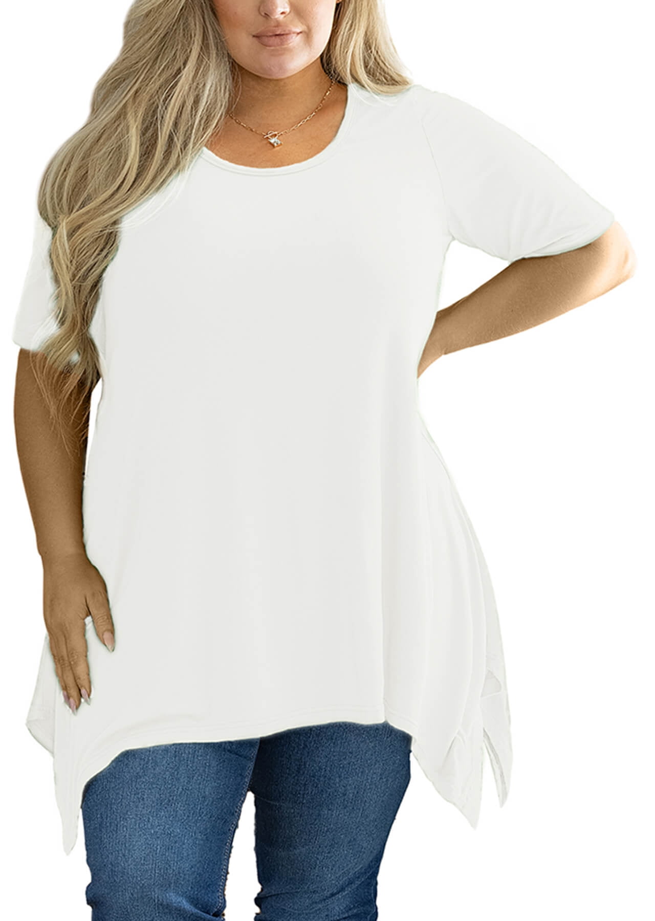 SHOWMALL Women‘s Plus Size Tops Short Sleeve Blouse White 3X Summer ...