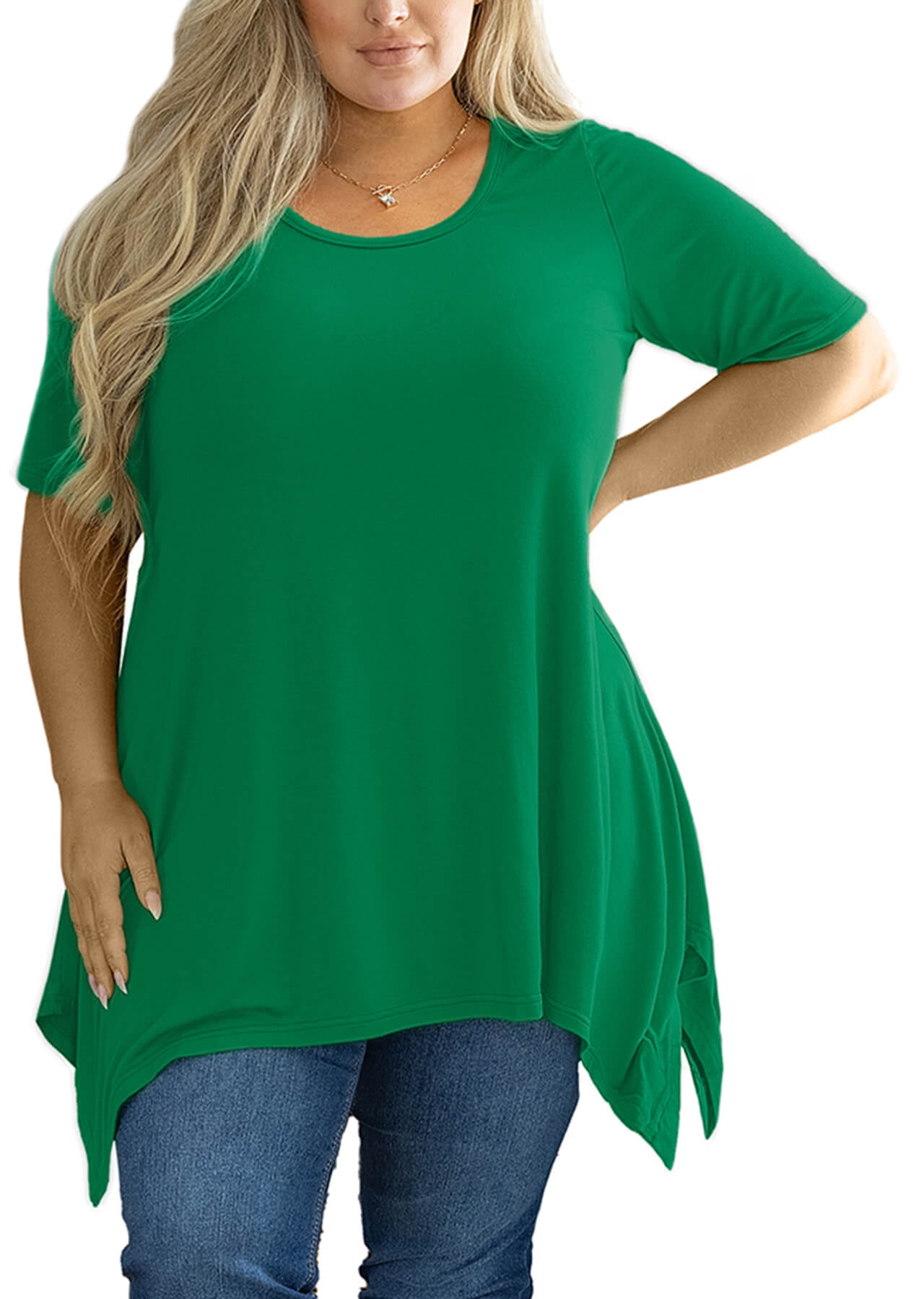 SHOWMALL Women’s Plus Size Tunic Tops Short Sleeve Clothes Forest Green ...