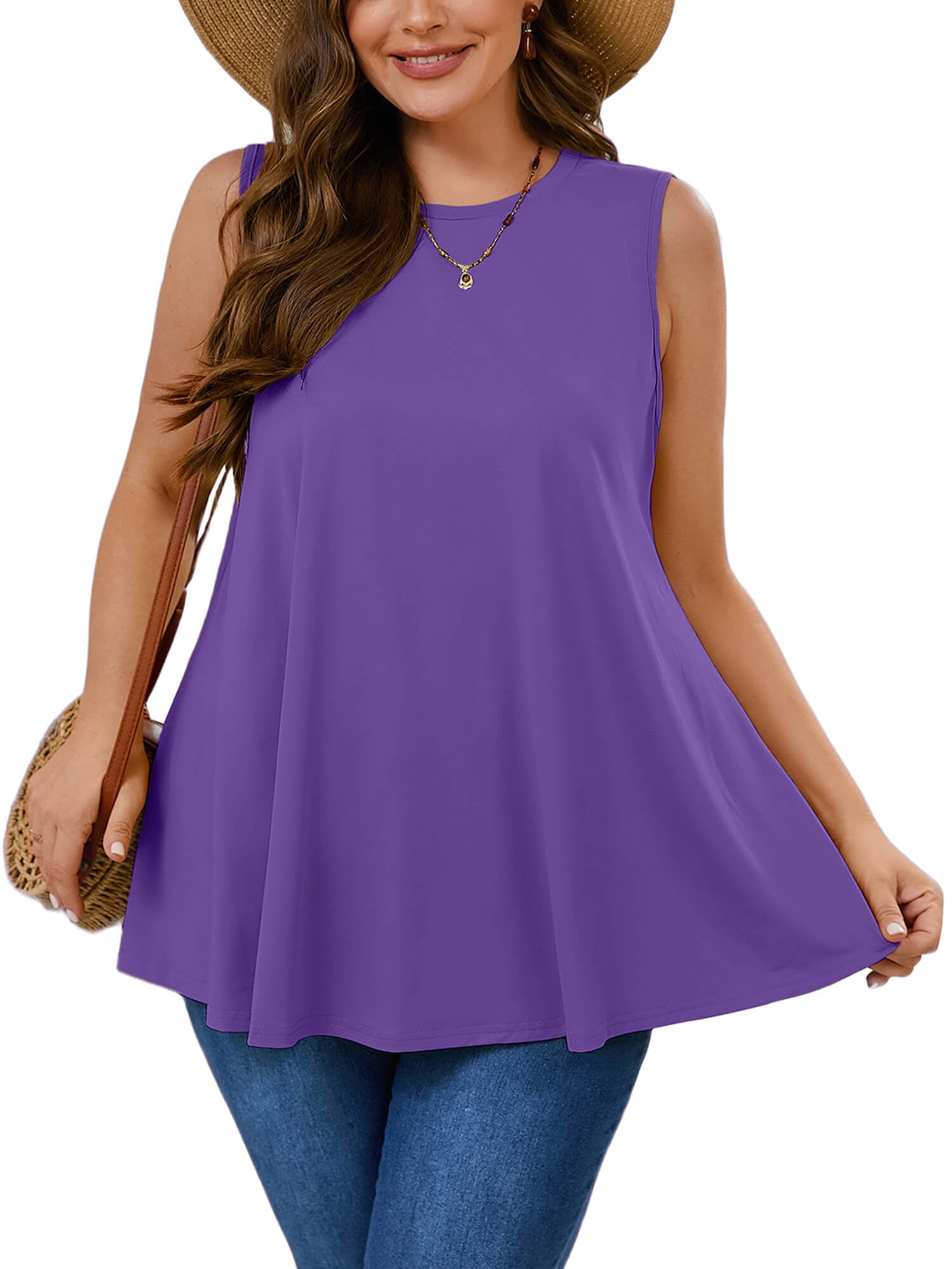SHOWMALL Women's Plus Sleeveless Tunic Top Purple 3X Summer T Shirts ...