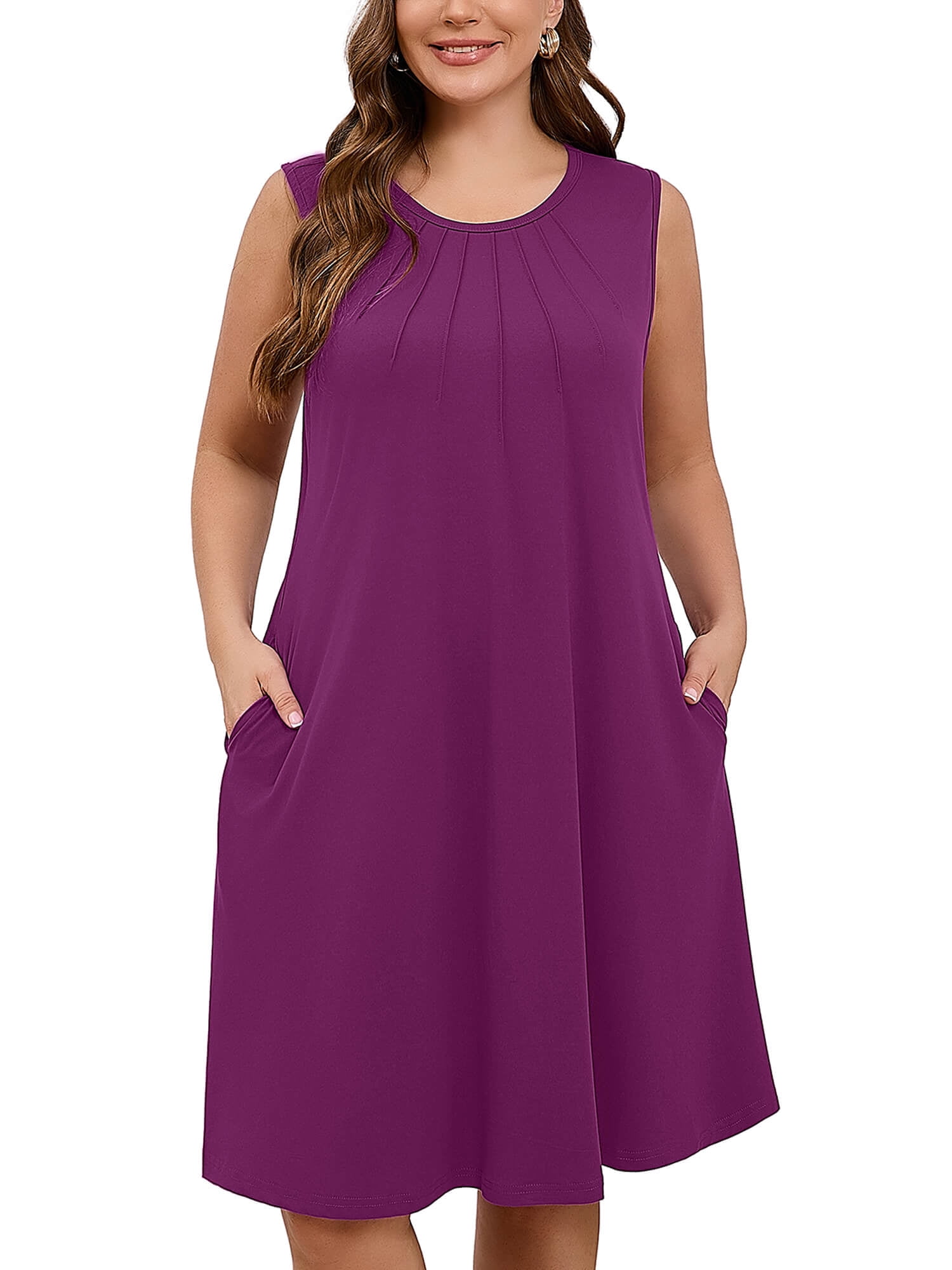SHOWMALL Women's Plus Sundress Summer Casual Crew Neck Sleeveless Tank ...