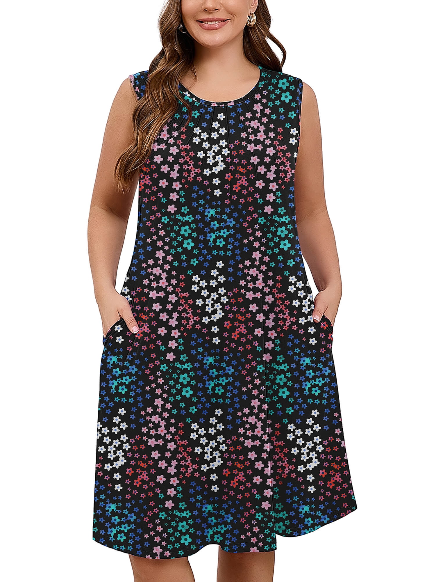 Showmall Women's Plus Size Summer Sundress, Sleeveless Floral Tank ...